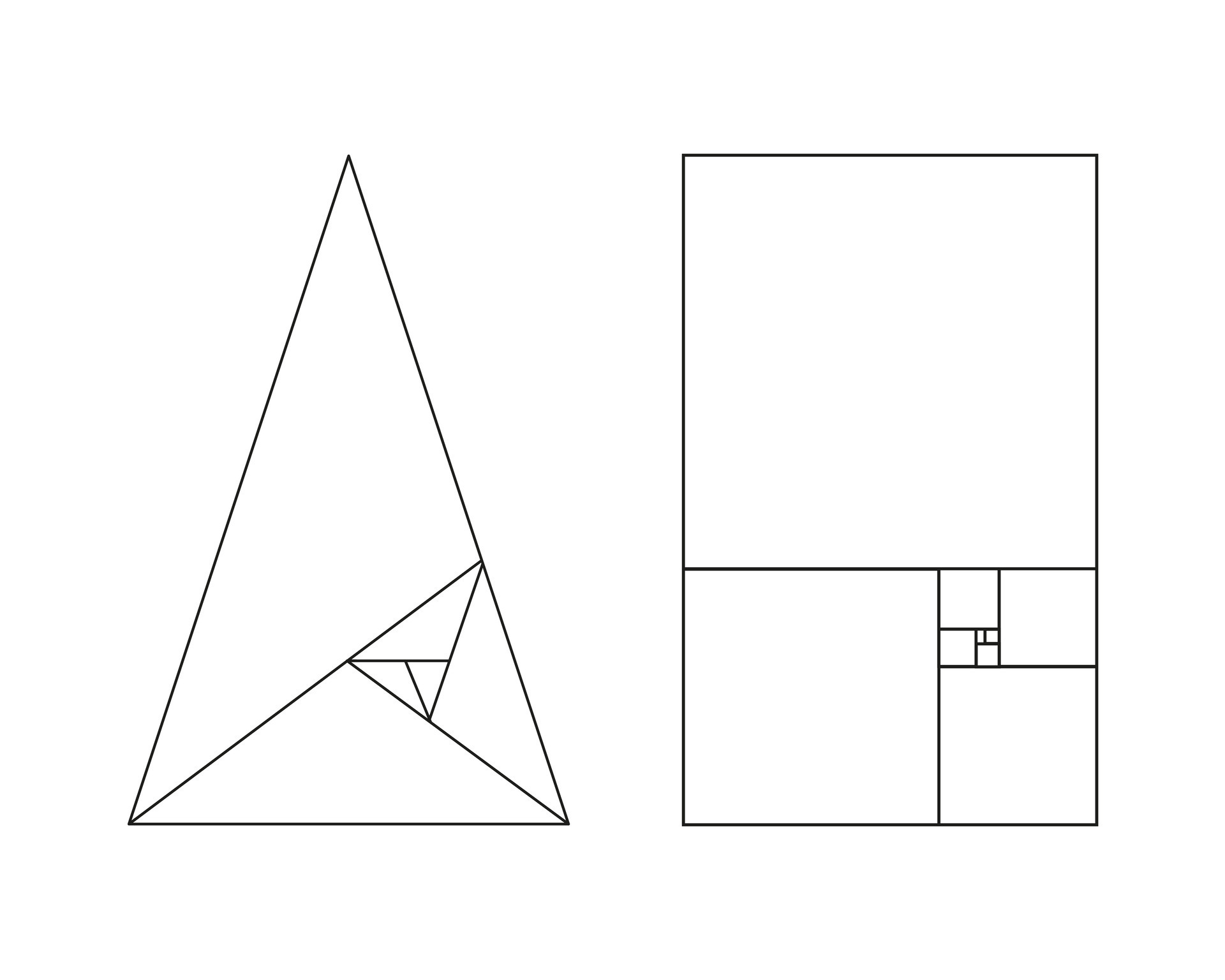 Golden ratio template. Set of method golden section shapes. Fibonacci array, numbers. Harmony ...