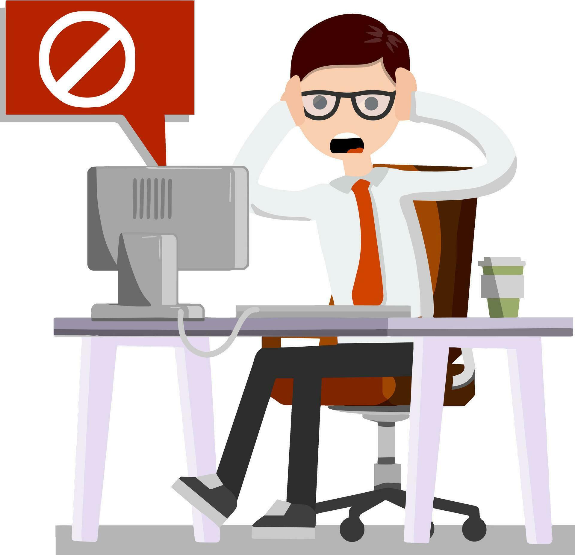 Error message on the office computer. Virus and bug. Technical message ...