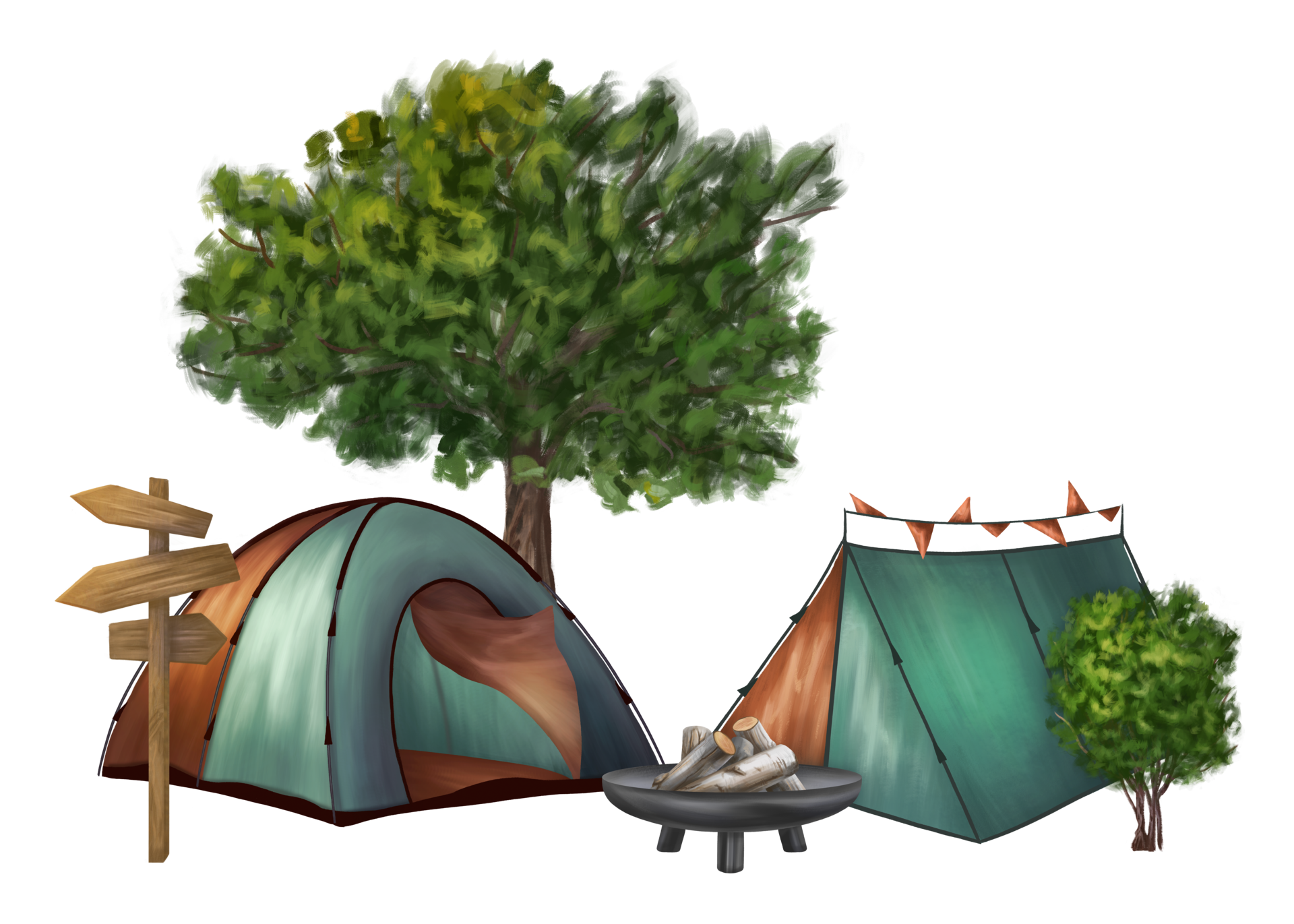 Camping with a tent and a campfire. Summer holidays at the camp. Forest ...