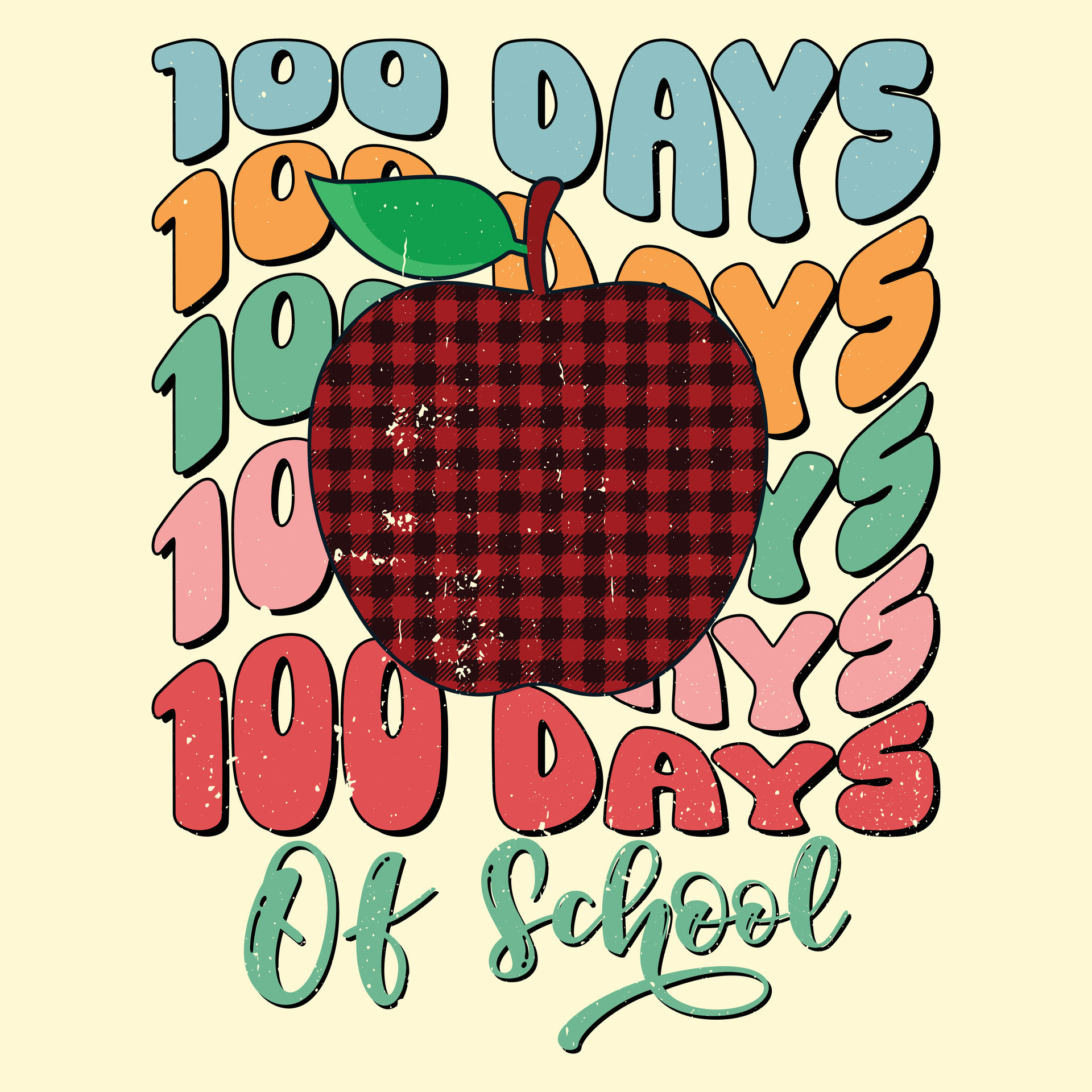 Vintage 100 Days Of School Design, Fabric Seamless Pattern in Apple ...
