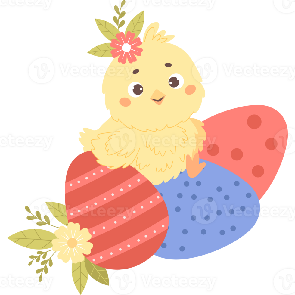Cute Easter Chick With Eggs 35976023 Png