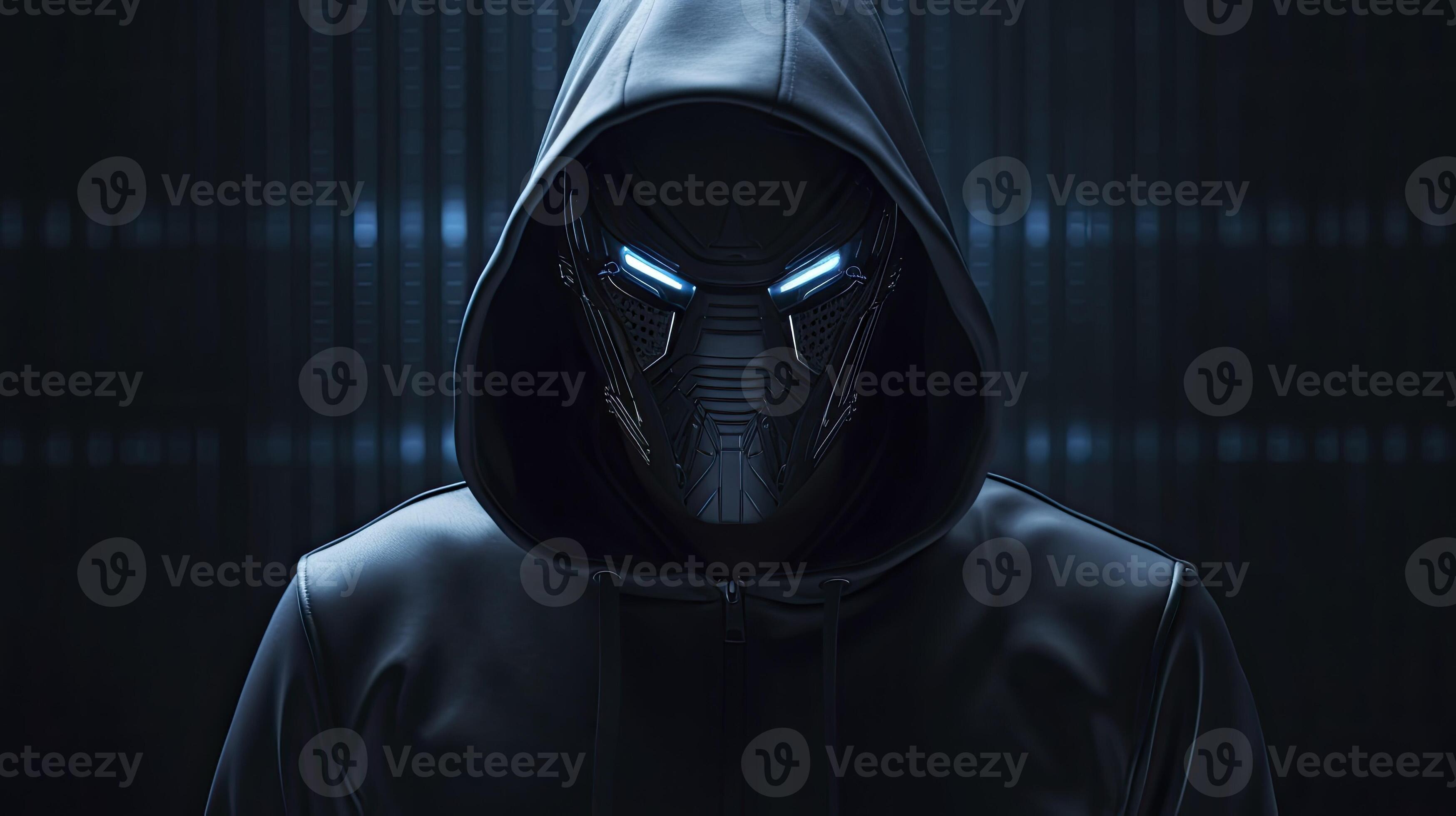 AI generated Binary Intrigue. Anonymous robotic hacker. Concept of ...