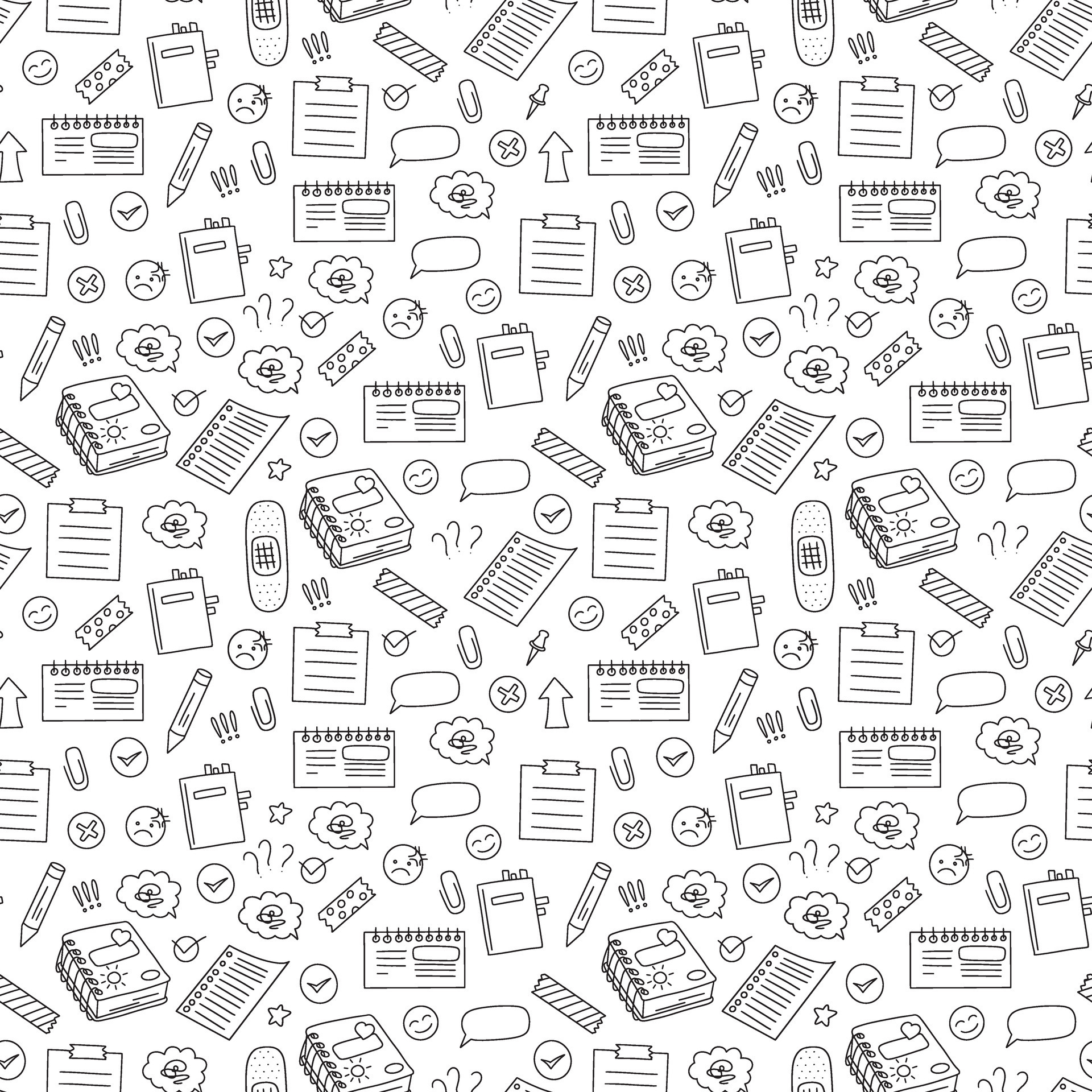 Office supplies seamless pattern. Office stationery blue drawings ...