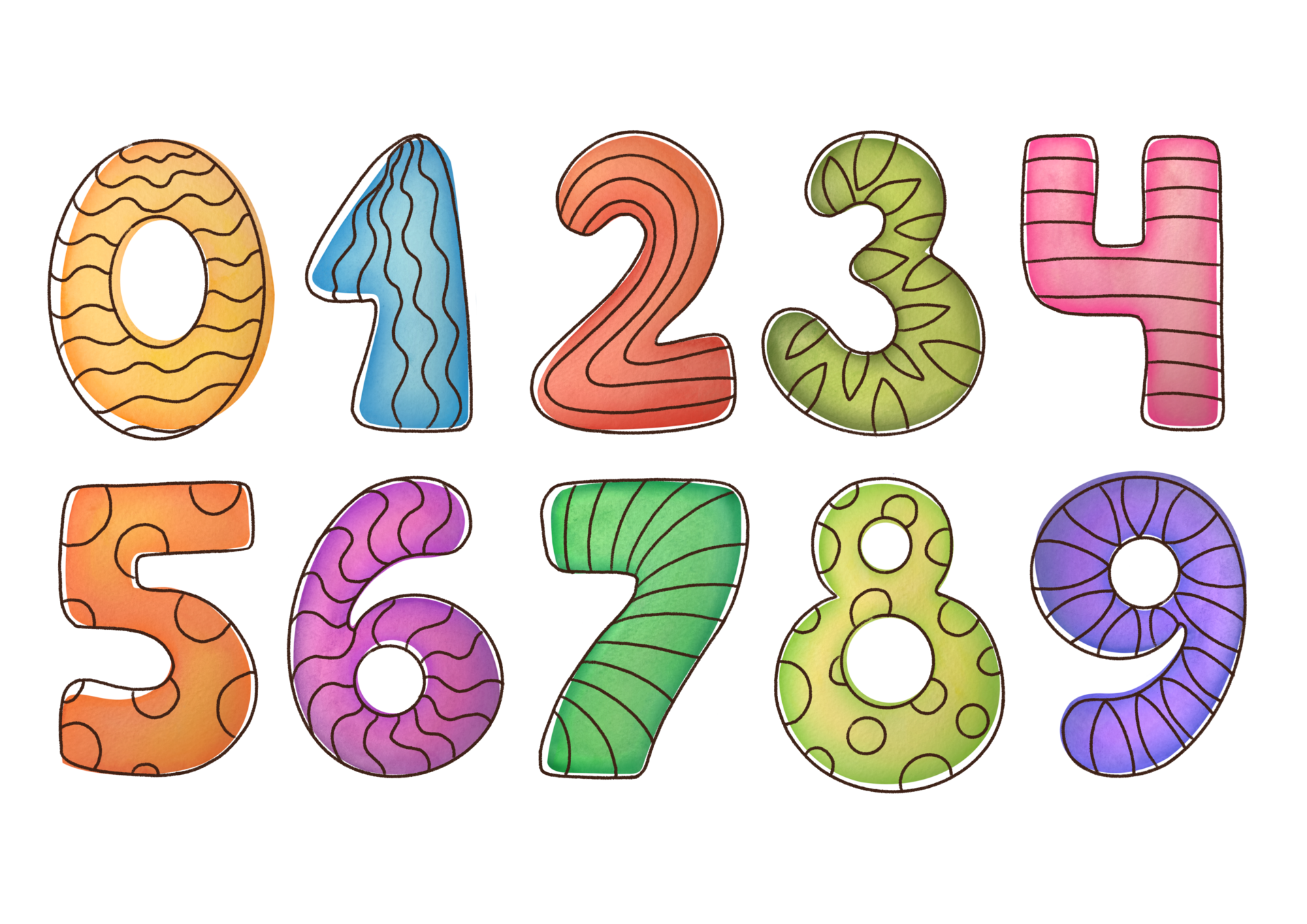 Cutout Watercolor Various Multicolored Numbers From 1 To 0 Collection cutout-watercolor-various-multicolored-numbers-from-1-to-0-collection