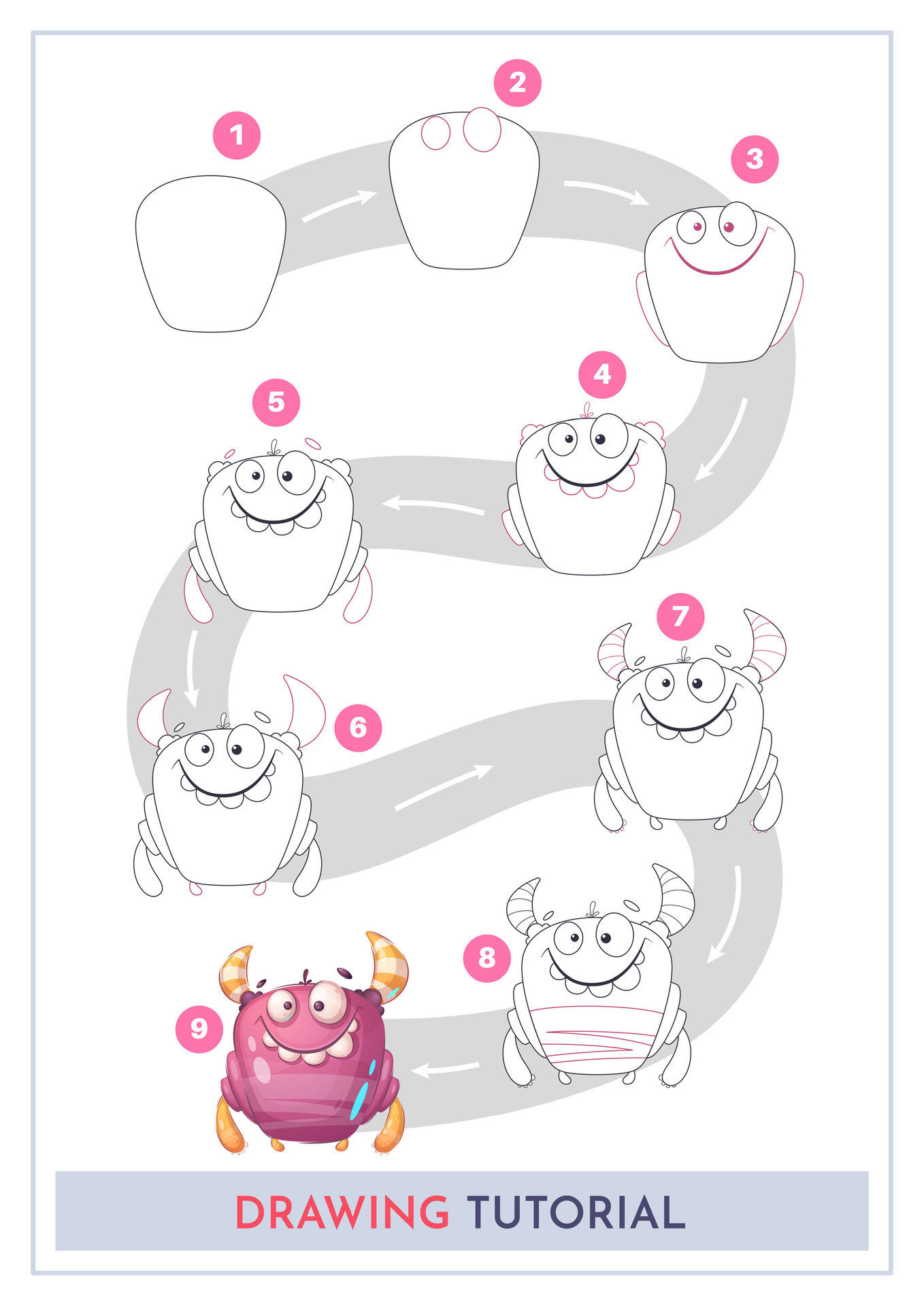 How to Draw a Monster. Step by Step Drawing Tutorial. Draw Guide ...