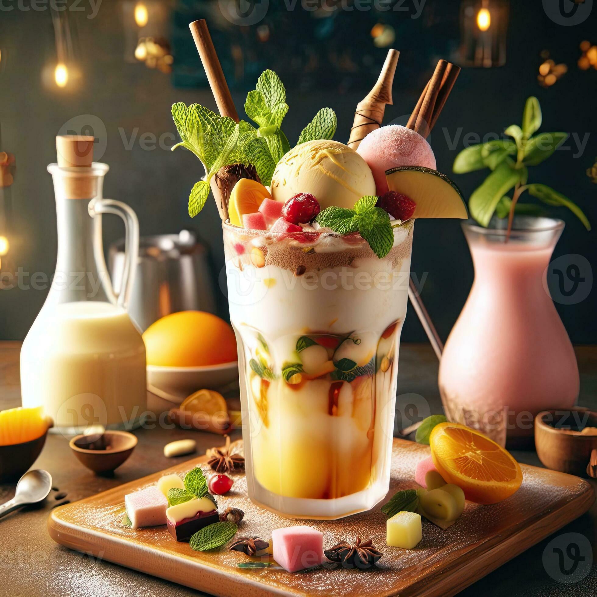 AI generated Fresh fruit juice with ice cream topping AI Generative 35991338 Stock Photo at Vecteezy