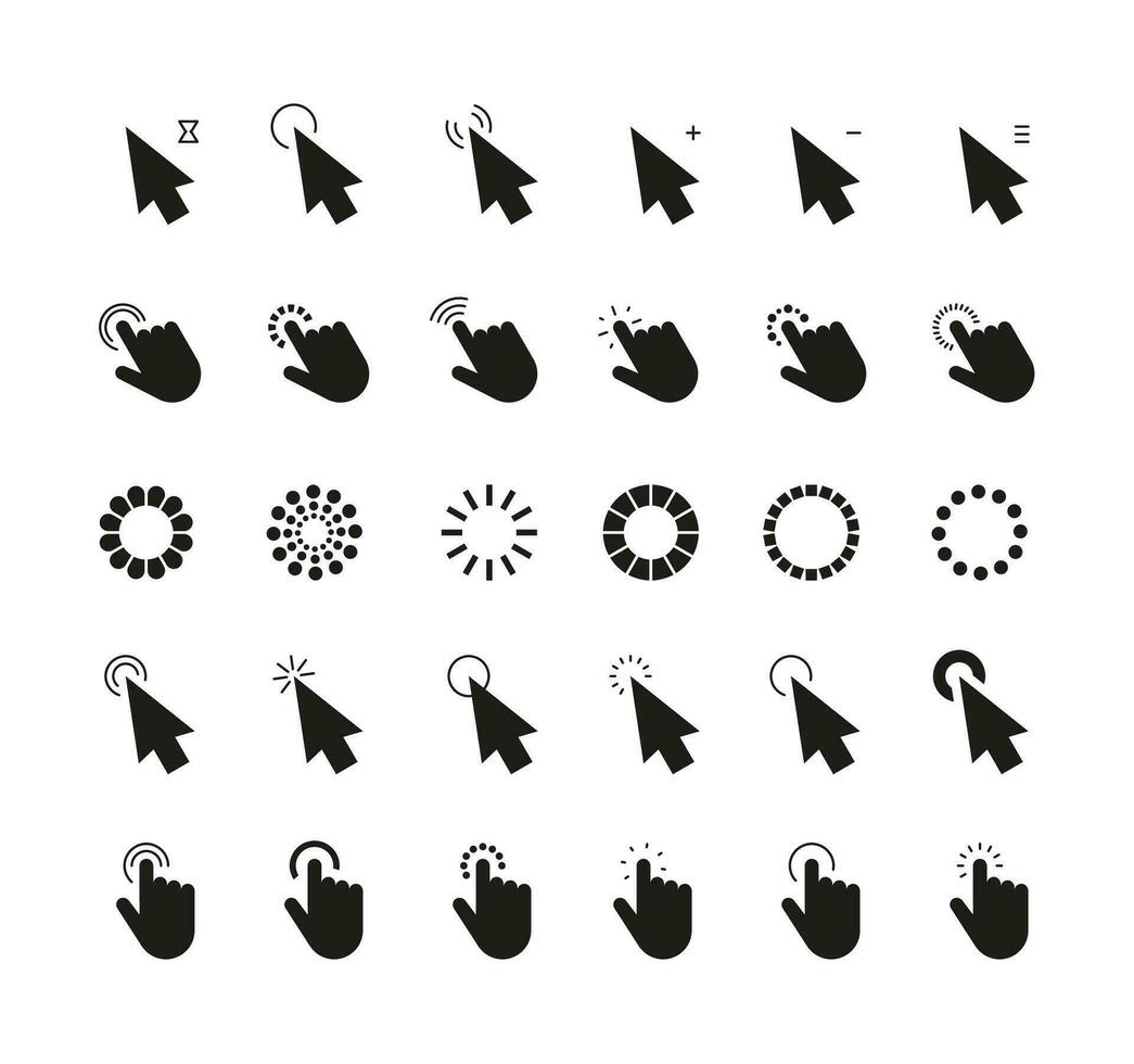 Mouse Pointer Cursor Icons Computer Black Clicking Arrows And Hands Cursors Icon Web Loading