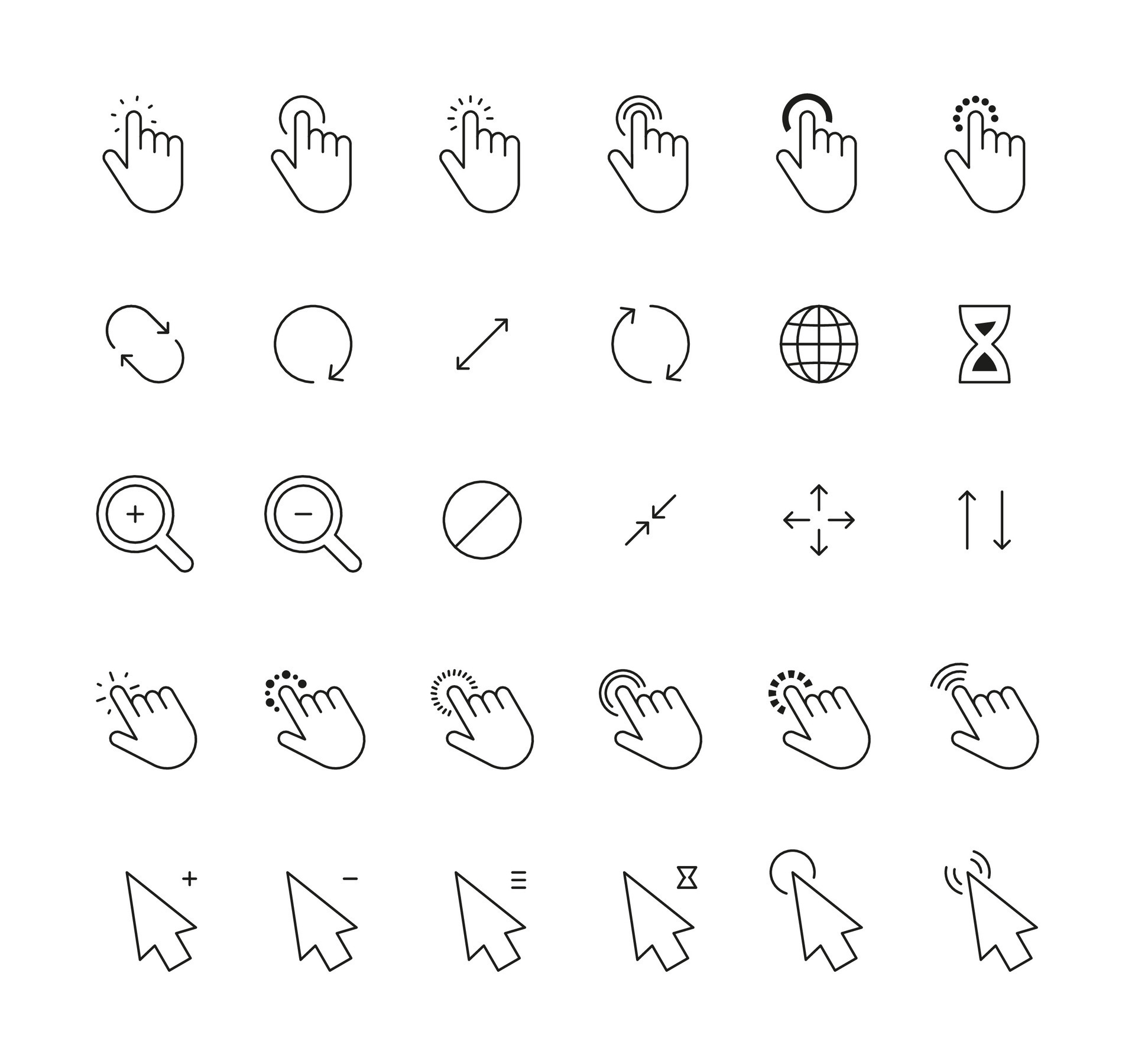 Click cursor icons. Computer clicking pointer icon arrow and hand, web ...