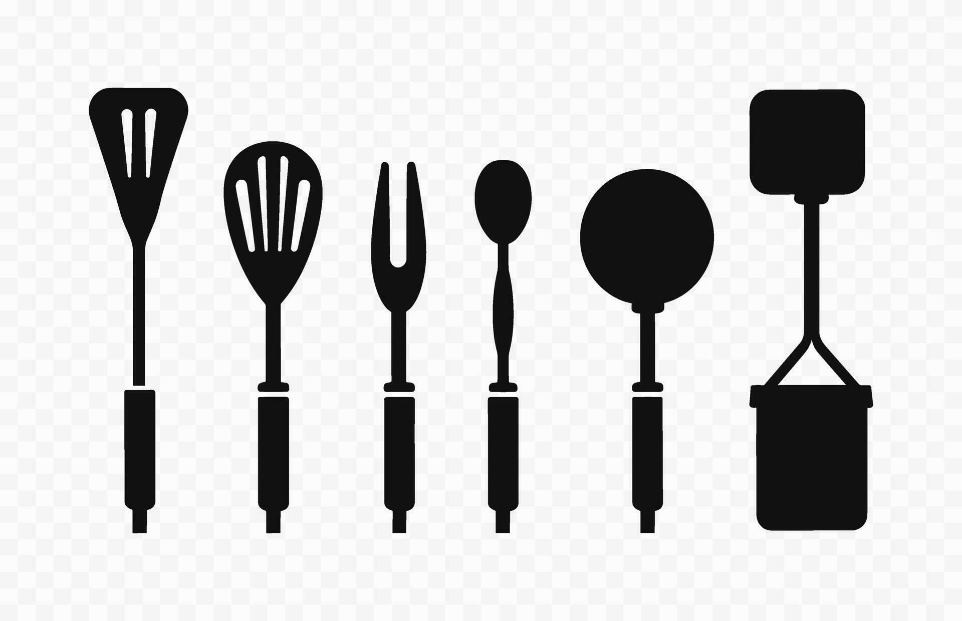 Kitchen tool Silhouette Vector collection, a Set of kitchen tools ...