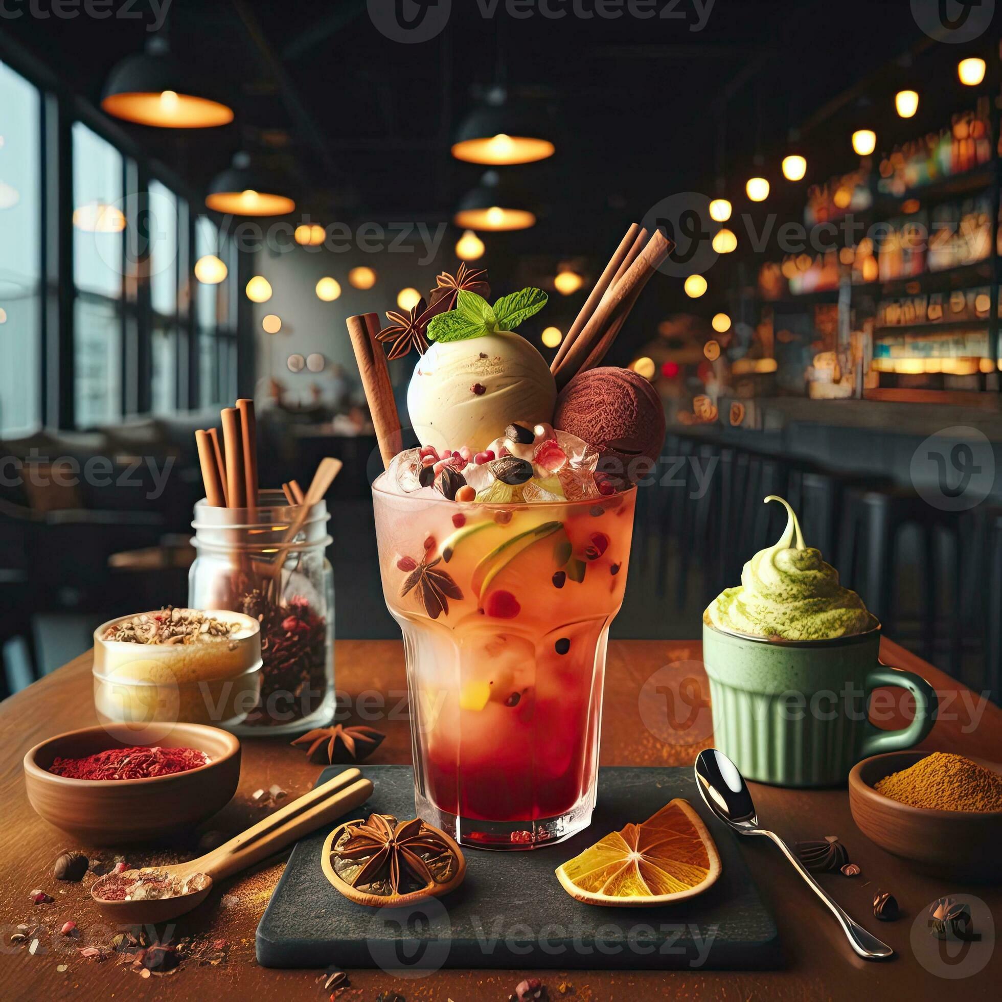 AI generated Fresh juice with ice cream topping on the bar AI Generative 35994488 Stock Photo at ...