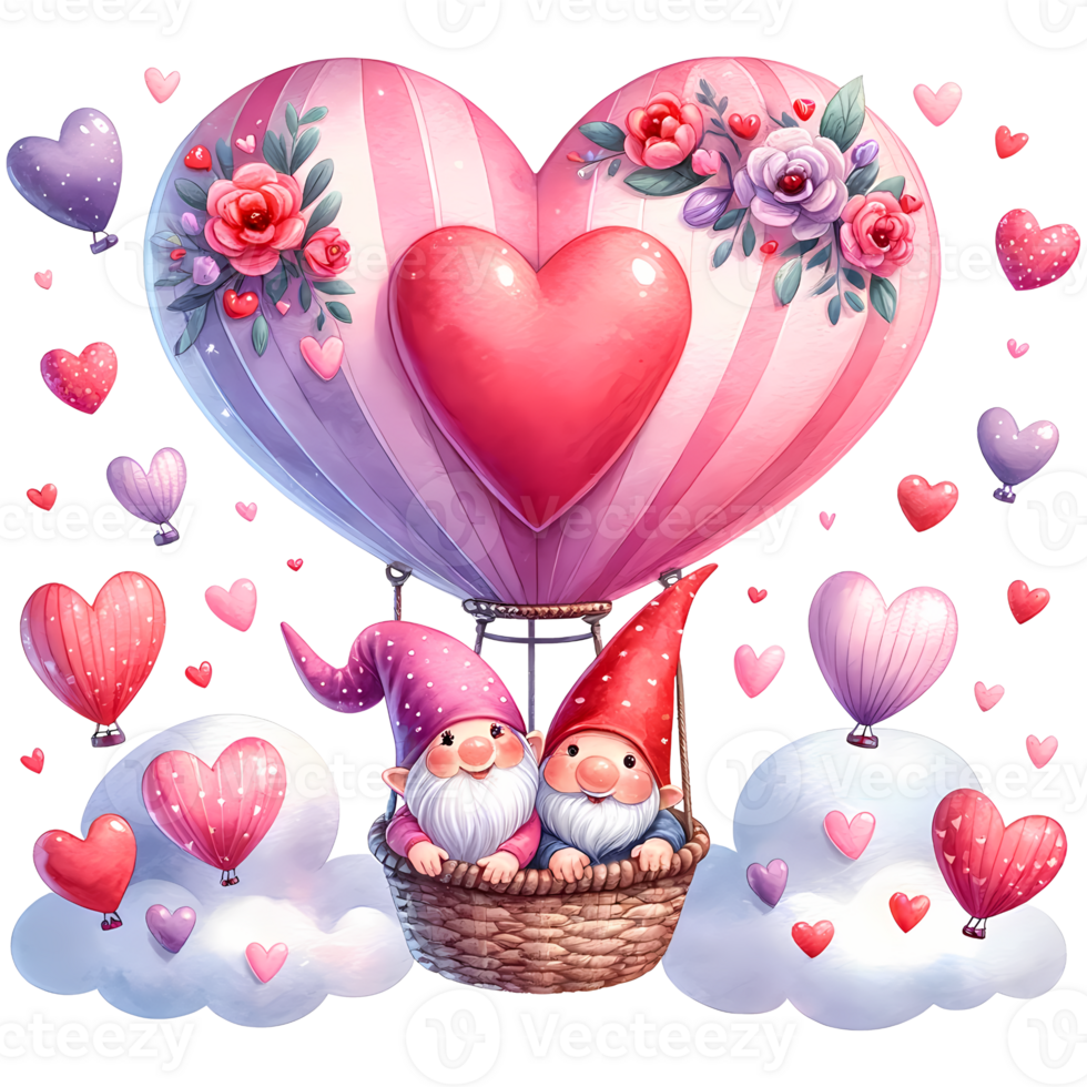 AI generated Valentines day card with cute gnome couple in love on hot ...