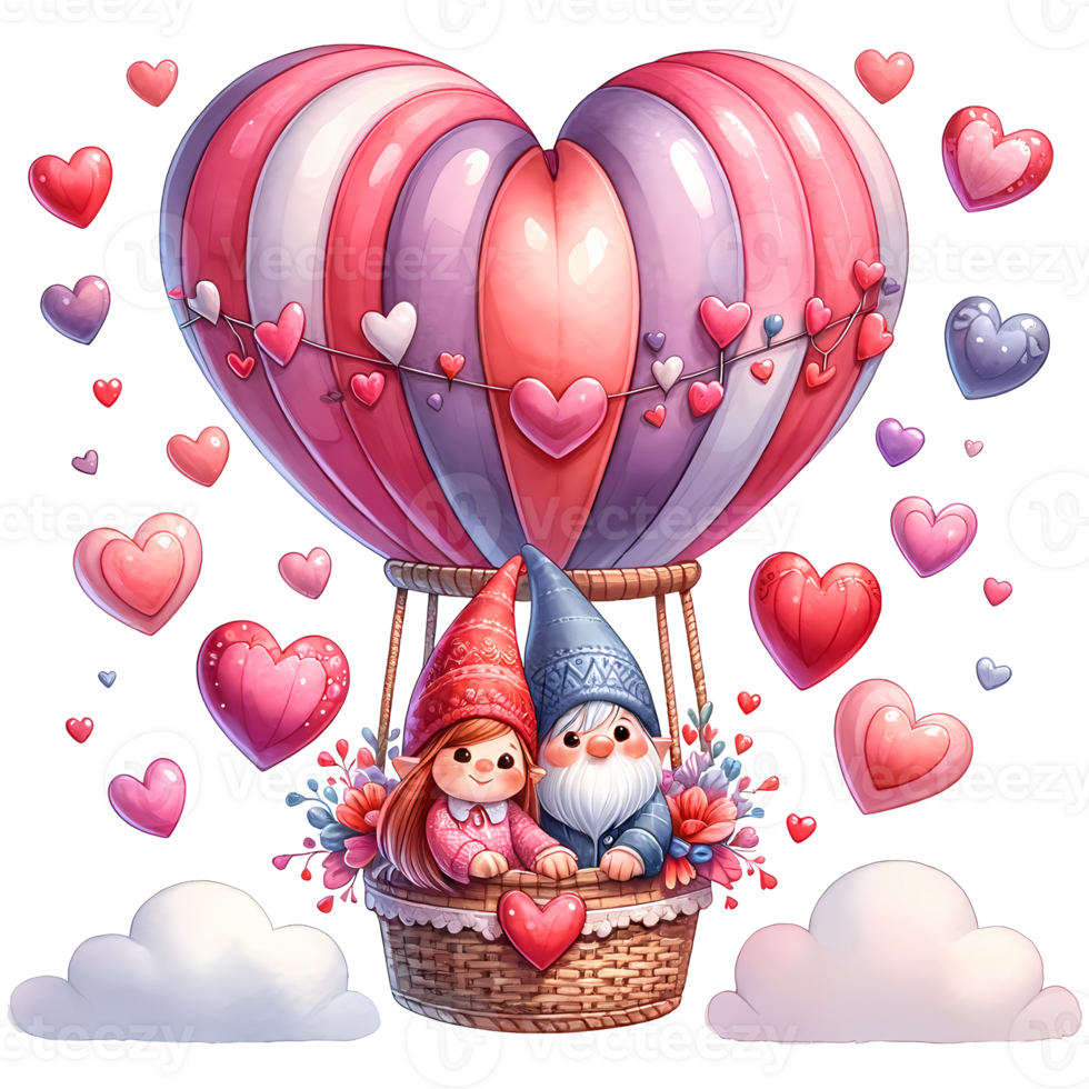 AI generated Valentines day card with cute gnome couple in love on hot ...