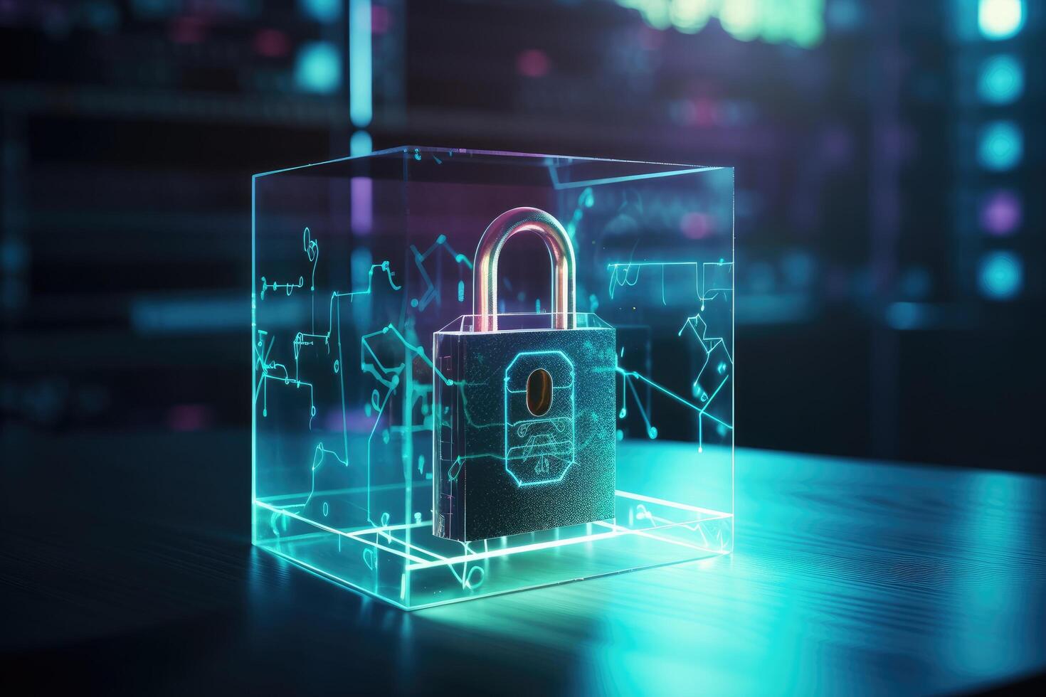 AI generated Glowing padlock on digital background. Security concept. 3D Rendering ...