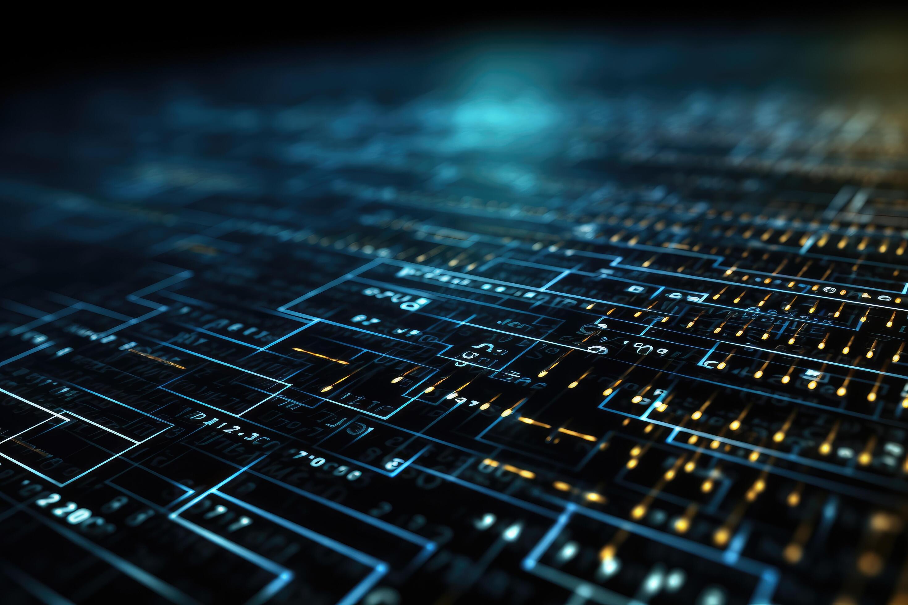 AI generated Abstract technology background with glowing lines and bokeh. 3d rendering, Coding ...