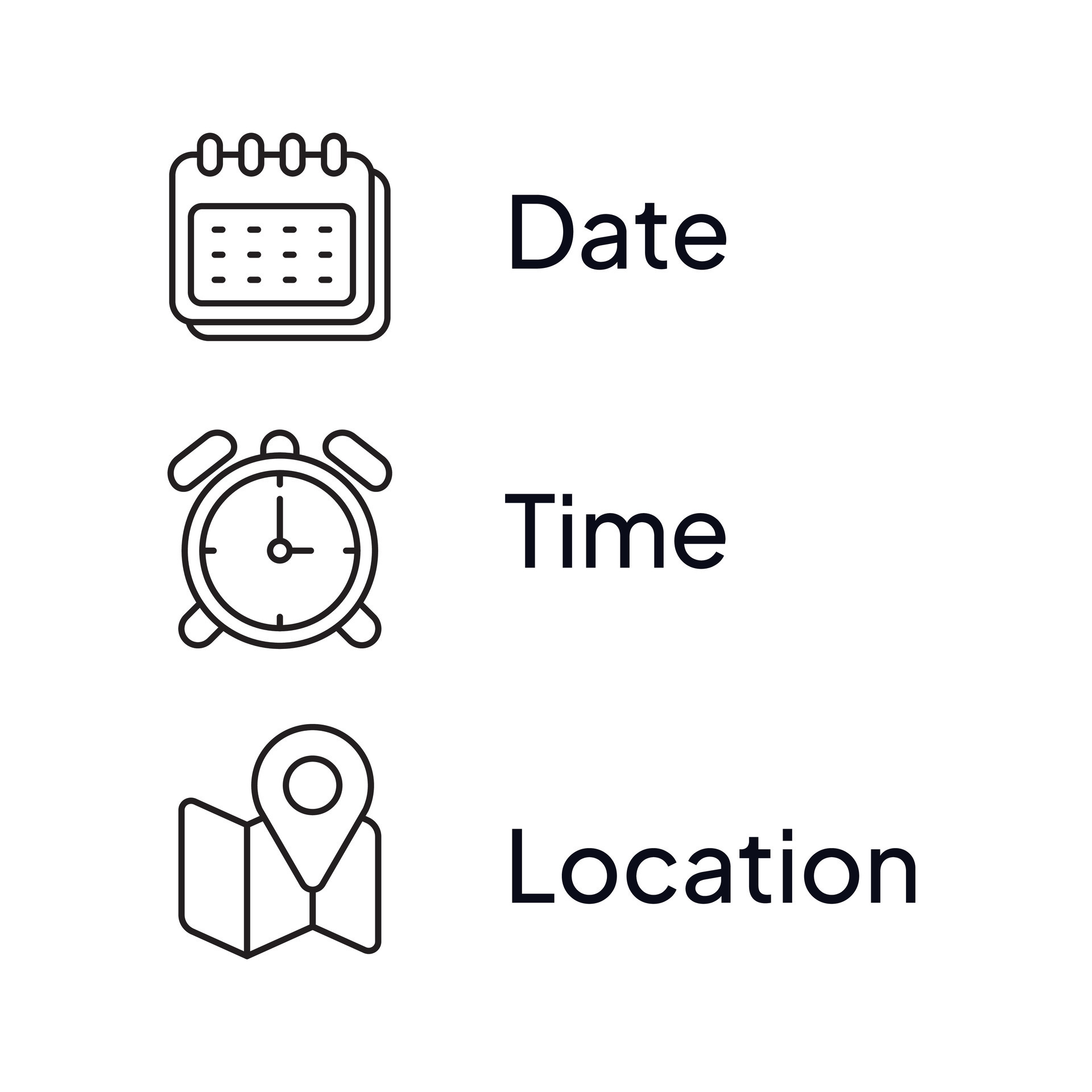 set date, time and location Icons for graphic design.Isolated on a ... set date, time and location Icons for graphic design.Isolated on a ...