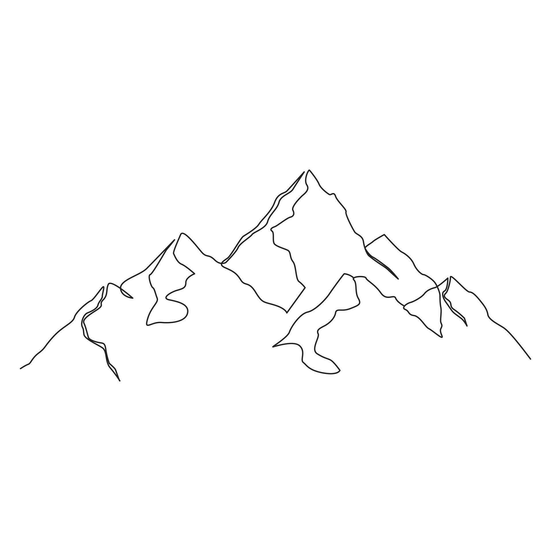 mountain range continuous One line drawing. Simple line drawing of mountains and sun. Modern one ...
