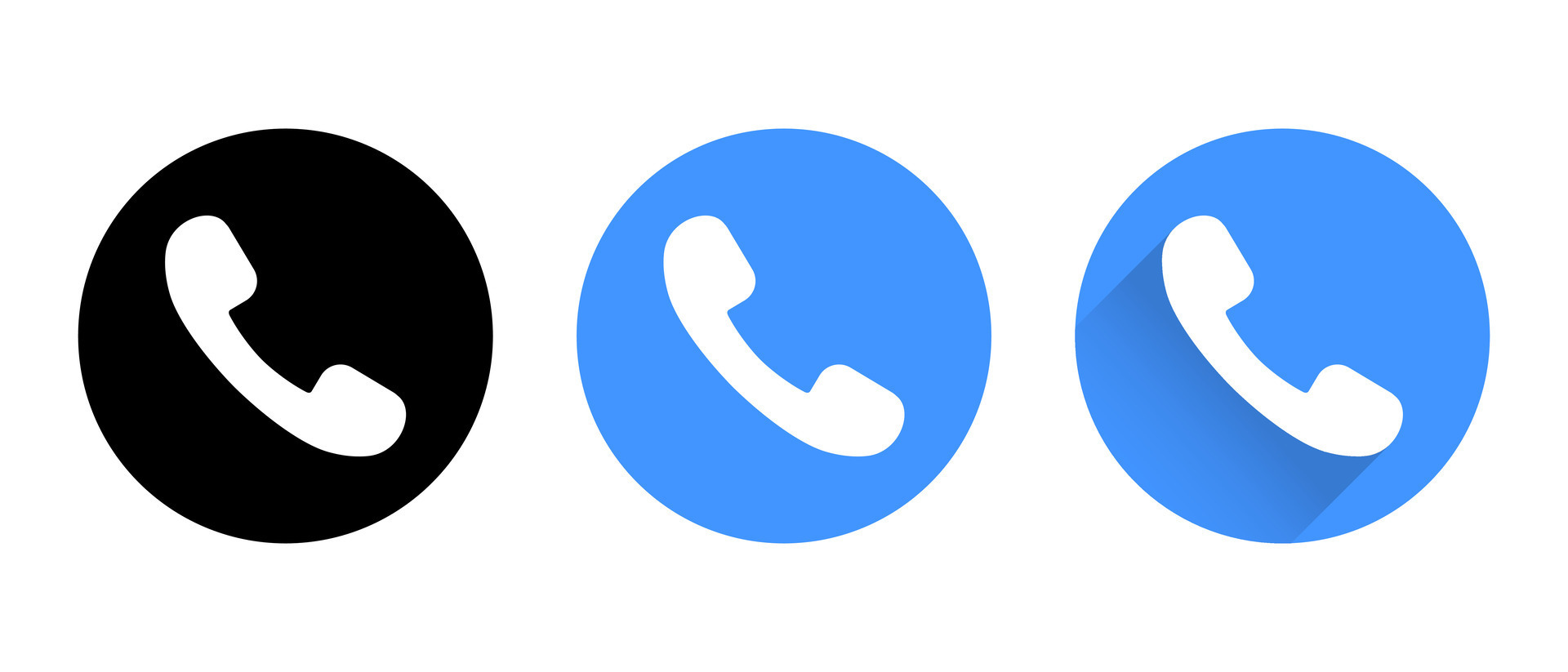 Call button icon set in flat design. Calling symbol vector with shadow ...