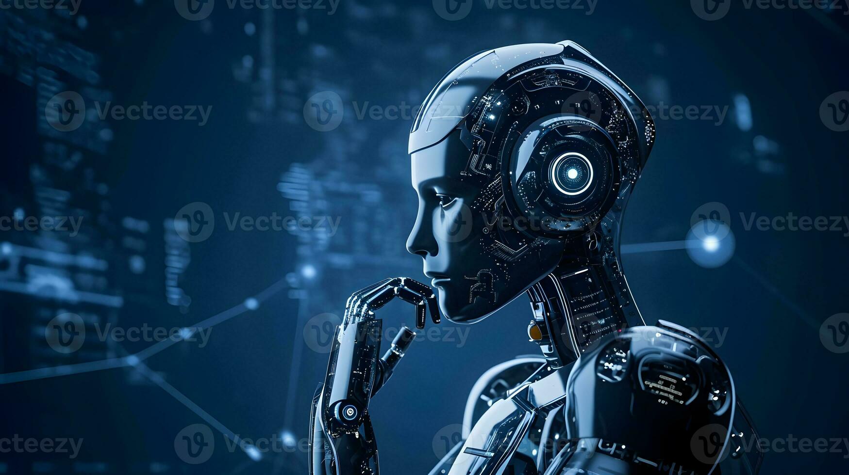 AI generated Thinking robot with artificial intelligence. 36003661 ...