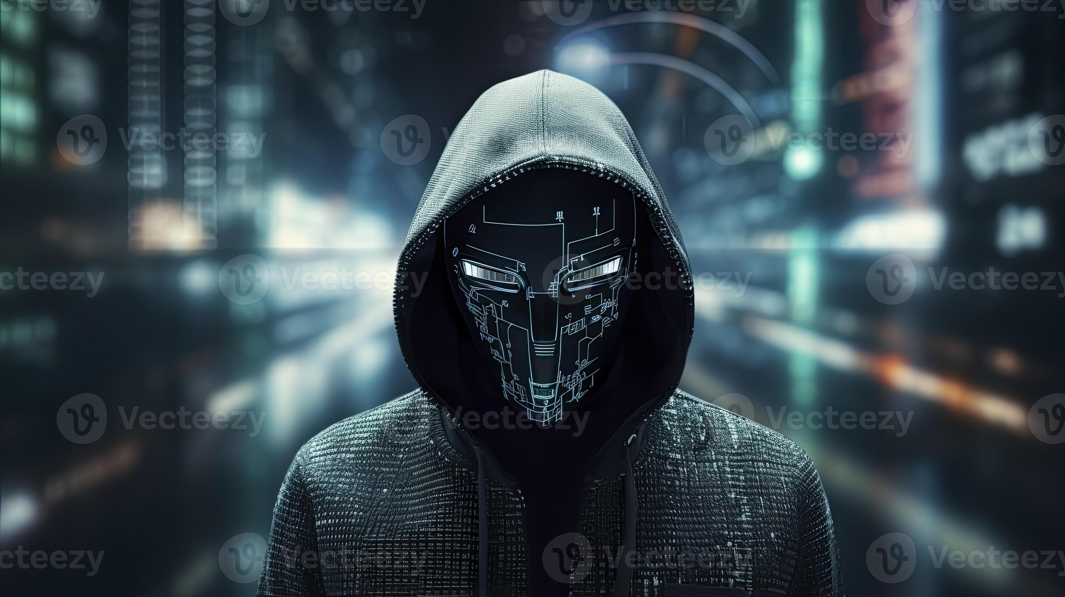 AI generated Binary Intrigue. Anonymous robotic hacker. Concept of hacking. AI Generated ...