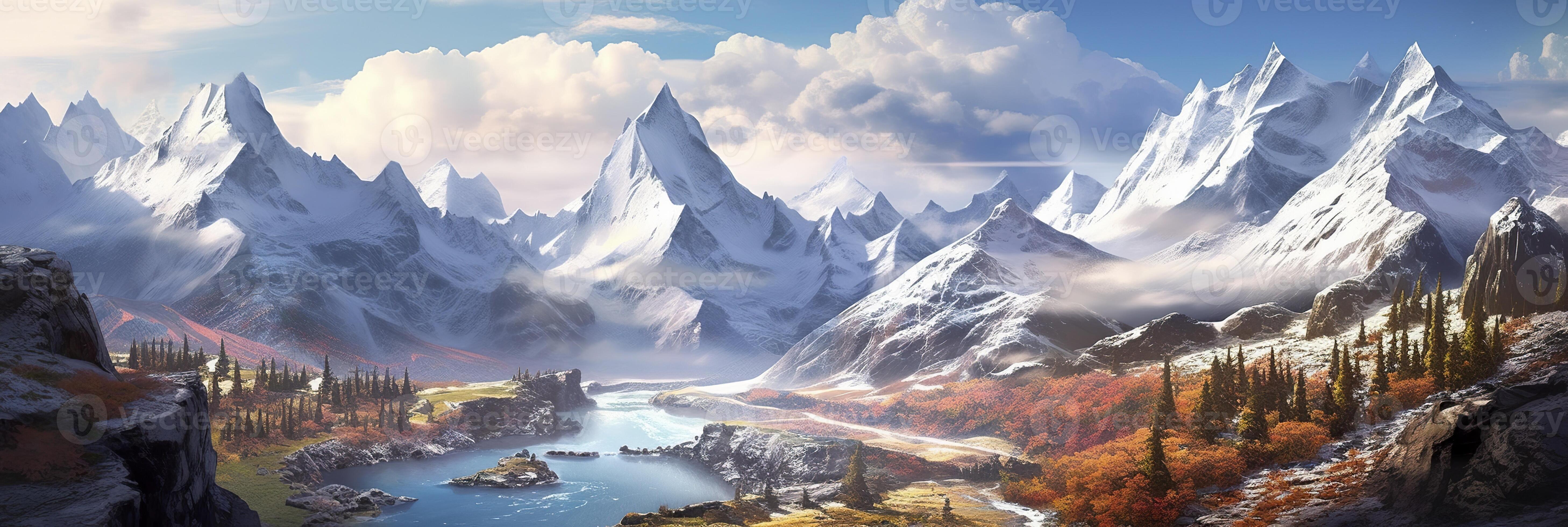 AI generated The beauty of a majestic and snow capped mountain range ...
