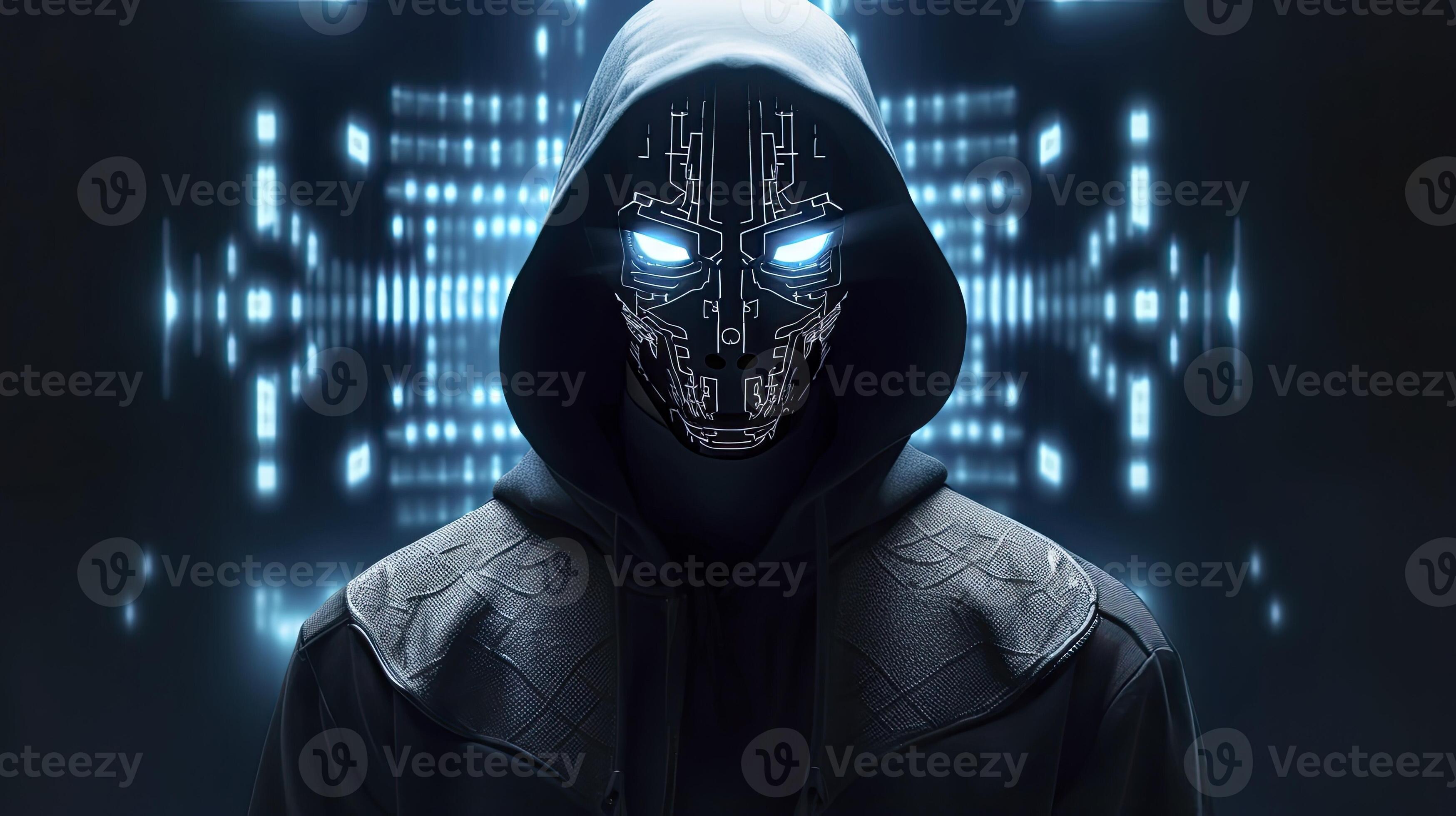 AI generated Binary Intrigue. Anonymous robotic hacker. Concept of hacking. AI Generated ...