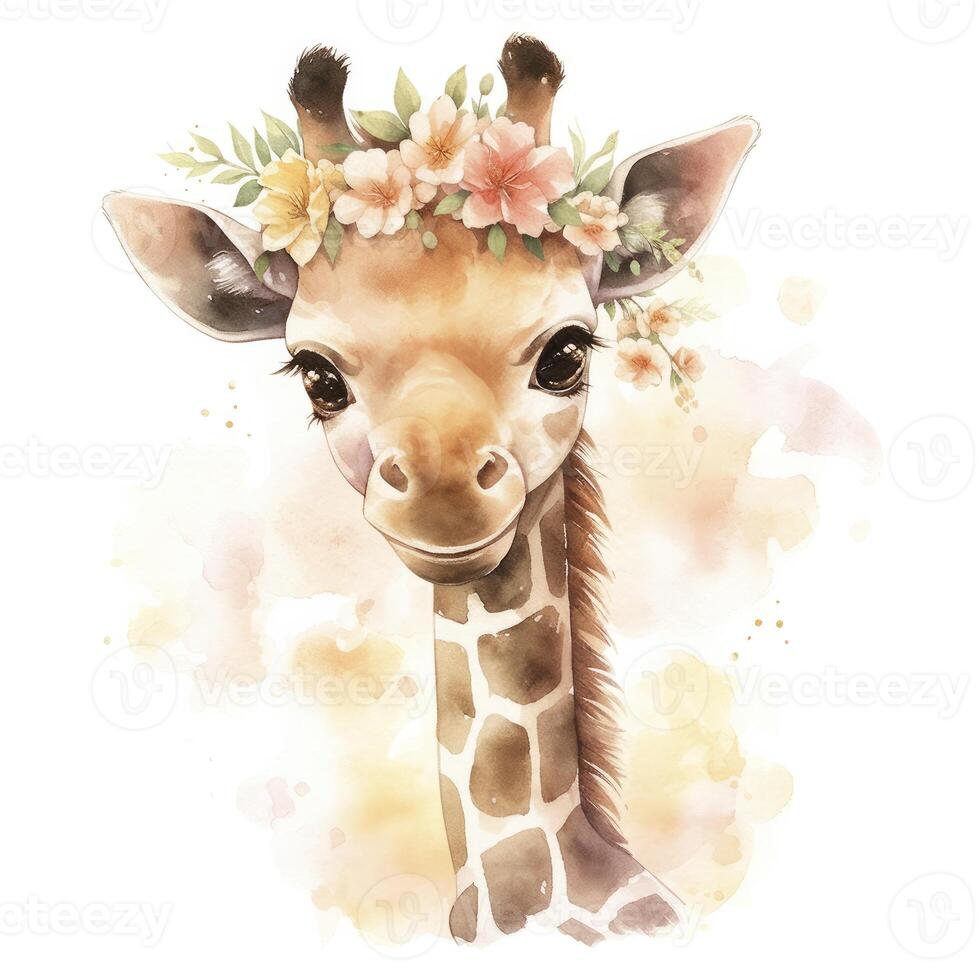AI generated Watercolor Baby Giraffe. AI Generated 36015587 Stock Photo ...