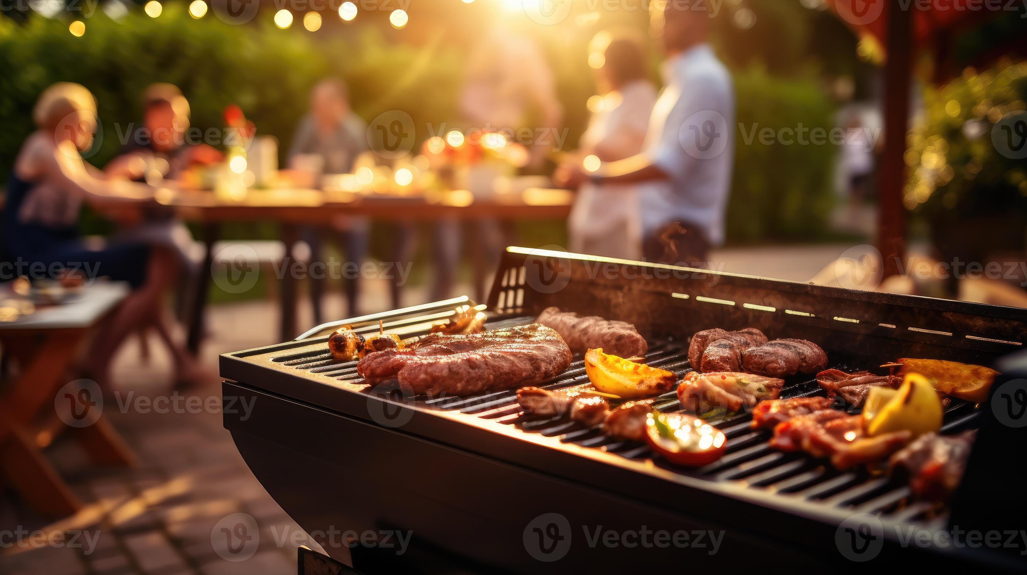 AI generated barbecue party backyard, a barbecue plate at a party between friends or family, AI ...