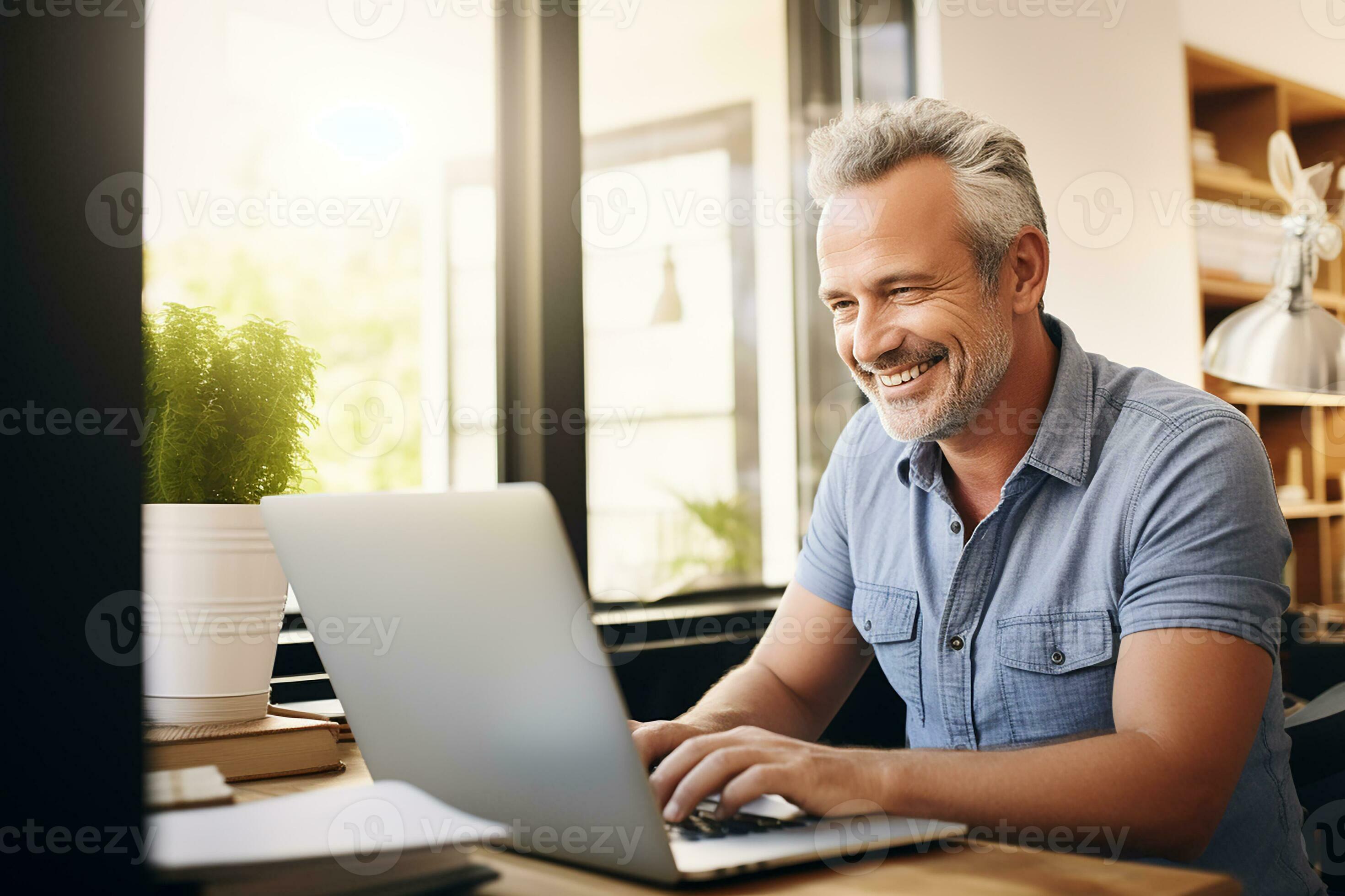 AI generated an old man using laptop in office 36022660 Stock Photo at ...