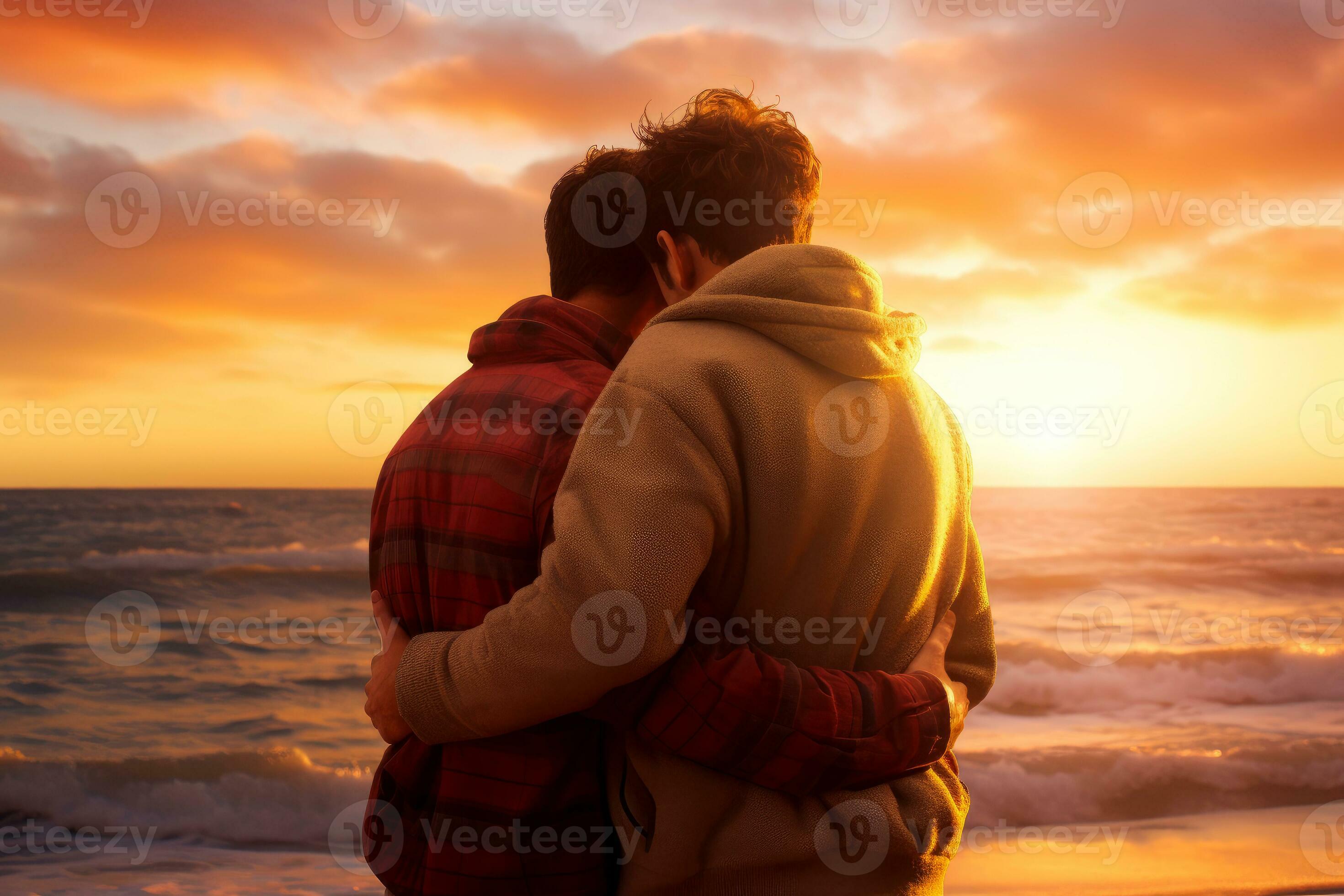 AI generated Portrait of a happy young lgbt male couple hugging on ...