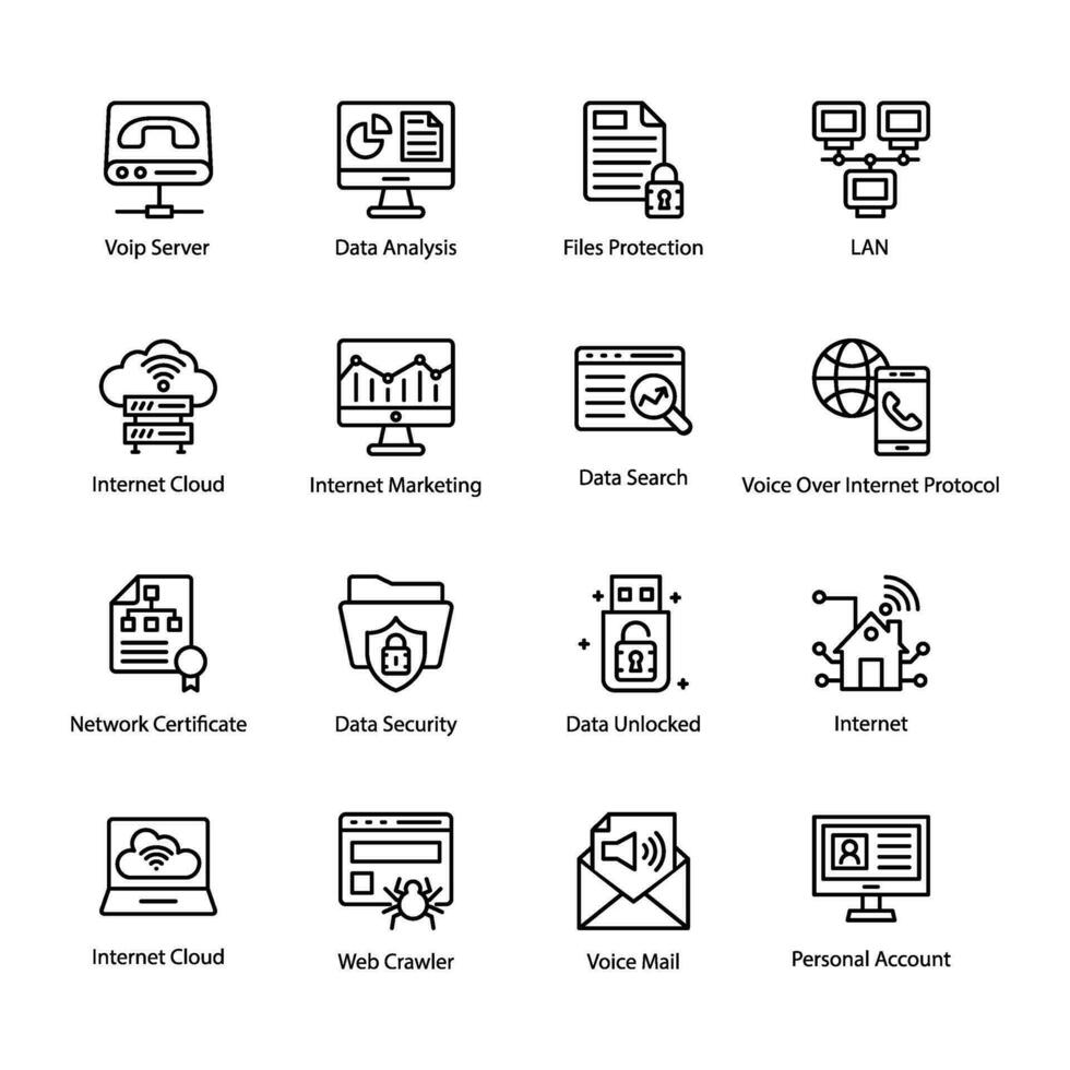 Computer and Networks Hosting Line Vector Icons 36028115 Vector Art at ...