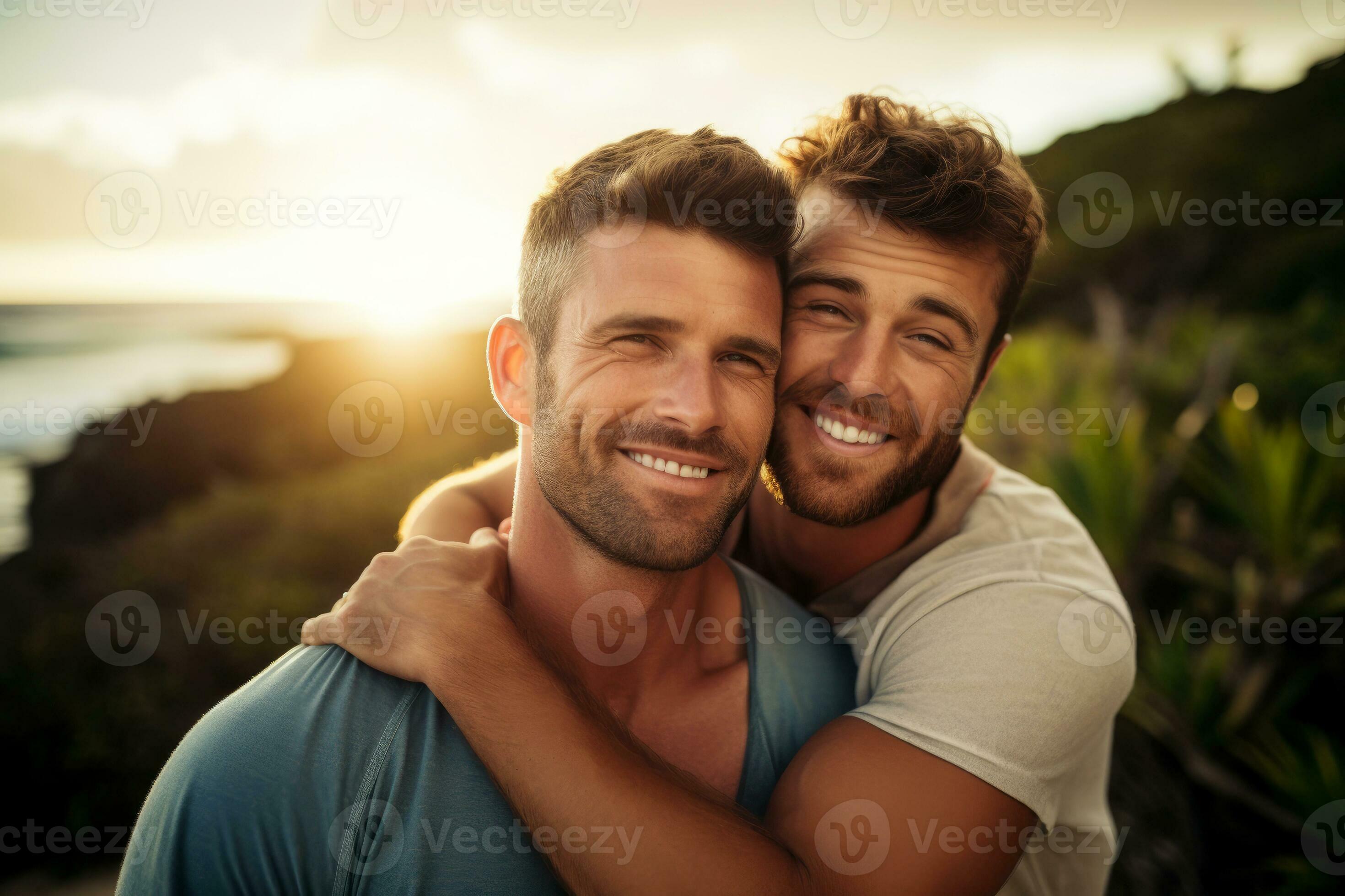 AI generated Portrait of a happy young lgbt male couple hugging on ...