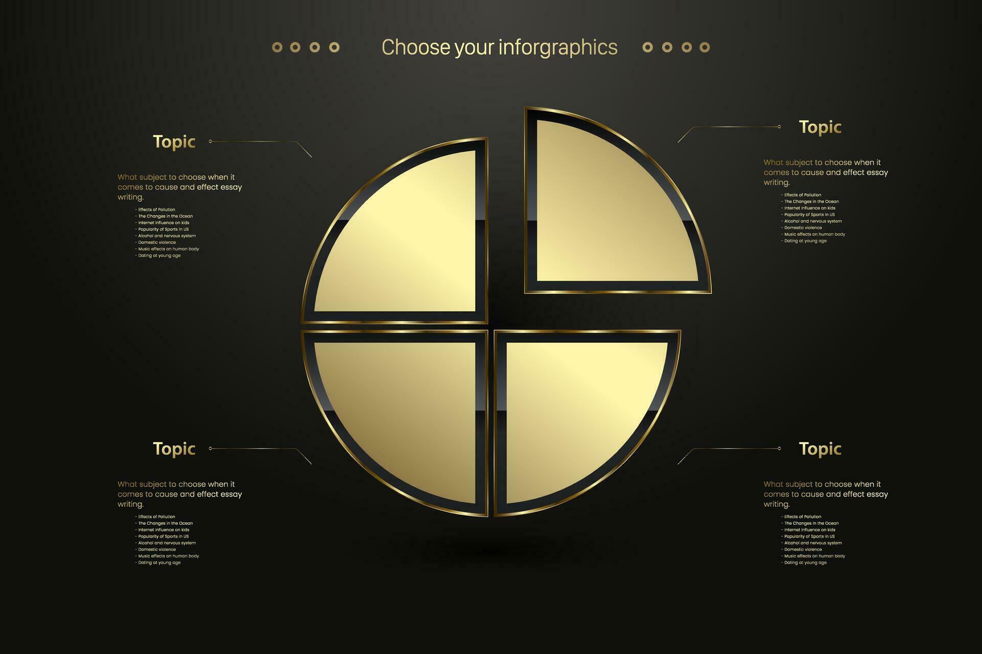 A Golden, luxury pie chart circle buttons, premium banners, buttons on Dark background, Set of ...