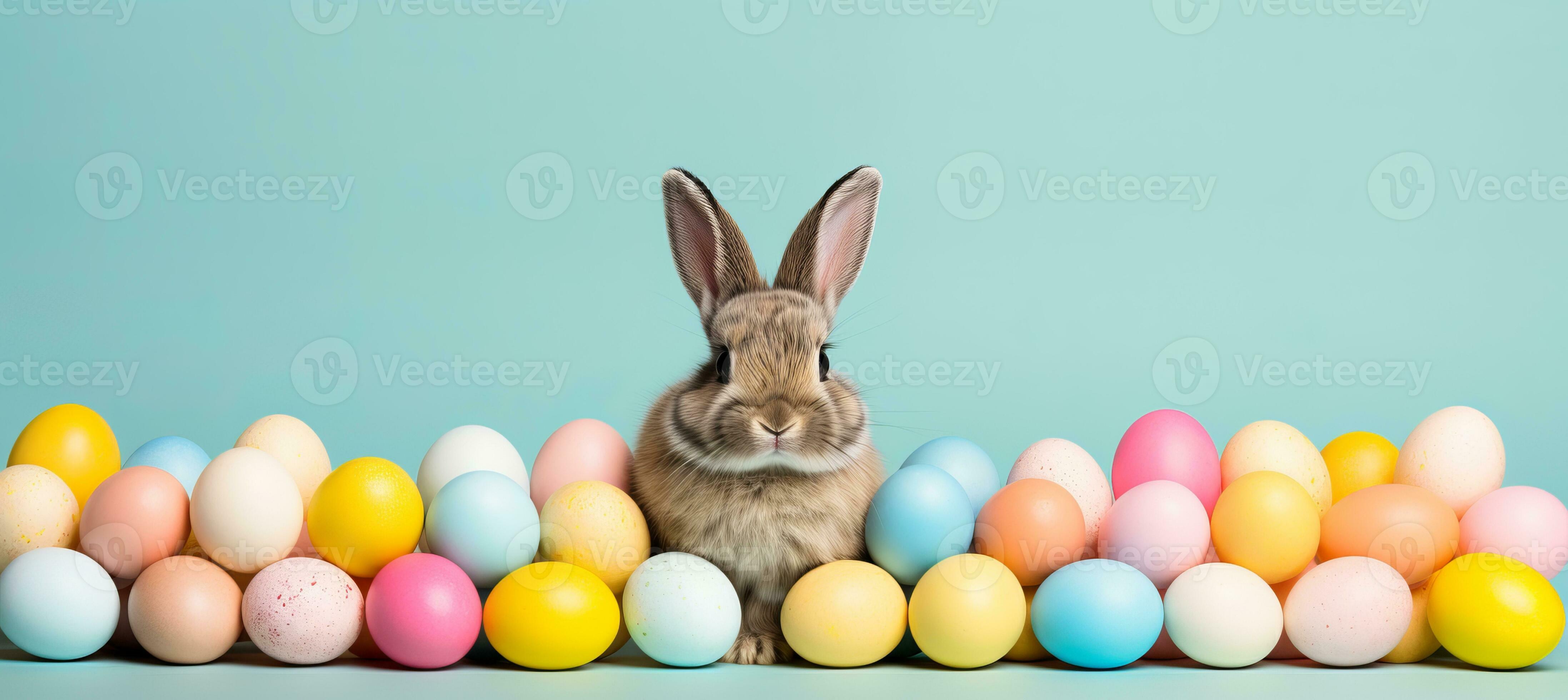 AI generated Easter bunny rabbit with egg on pastel spring background ...