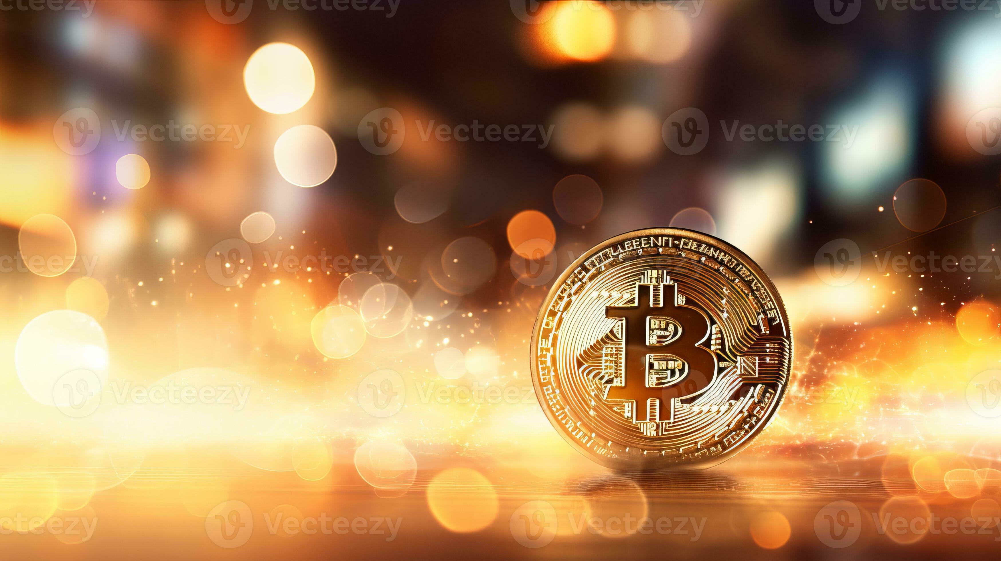 AI generated Blurred bitcoin on fiery abstract background with text ...