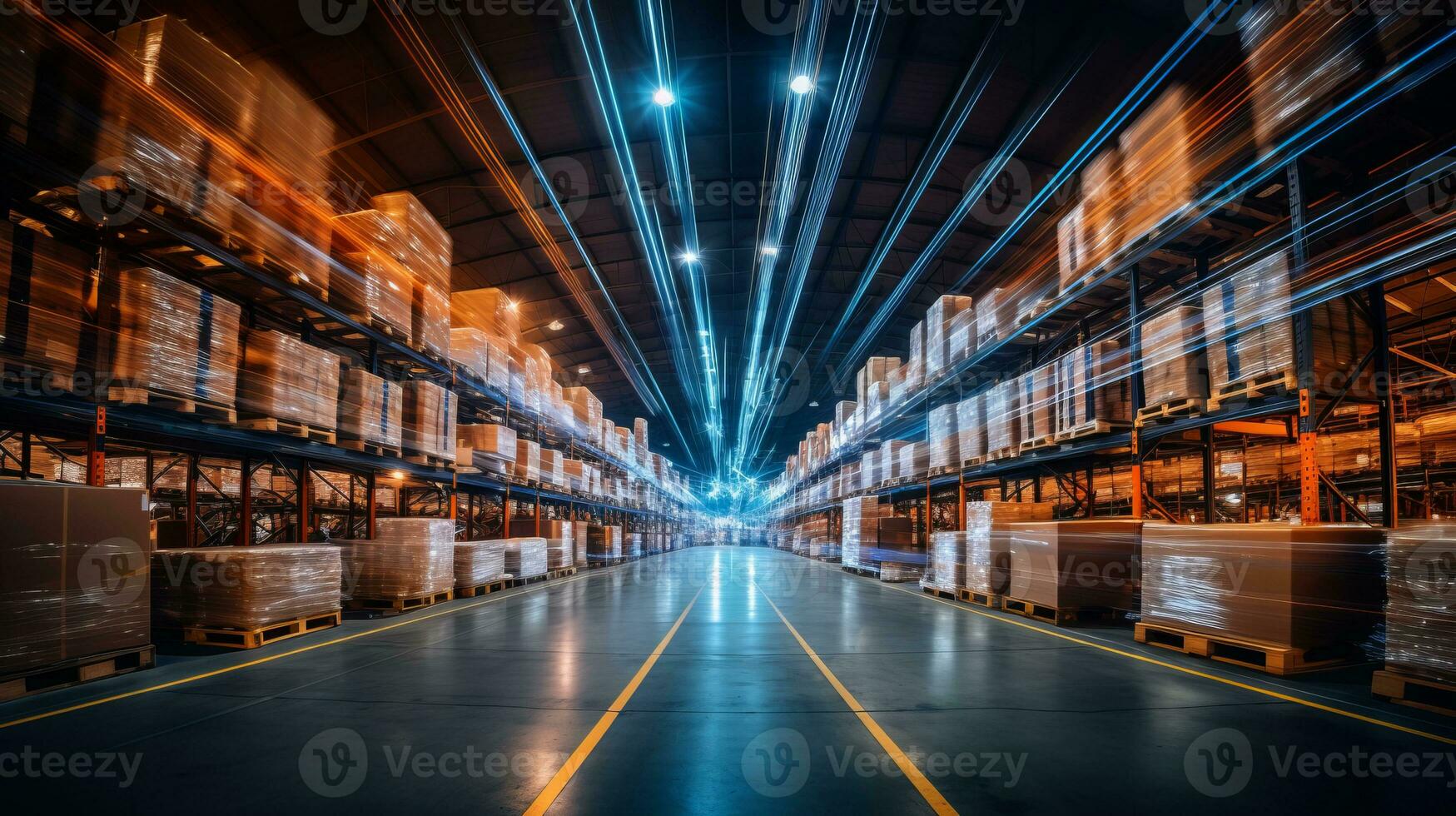 AI generated Ai controlled sorting and distribution network with robotic arms in high tech ...