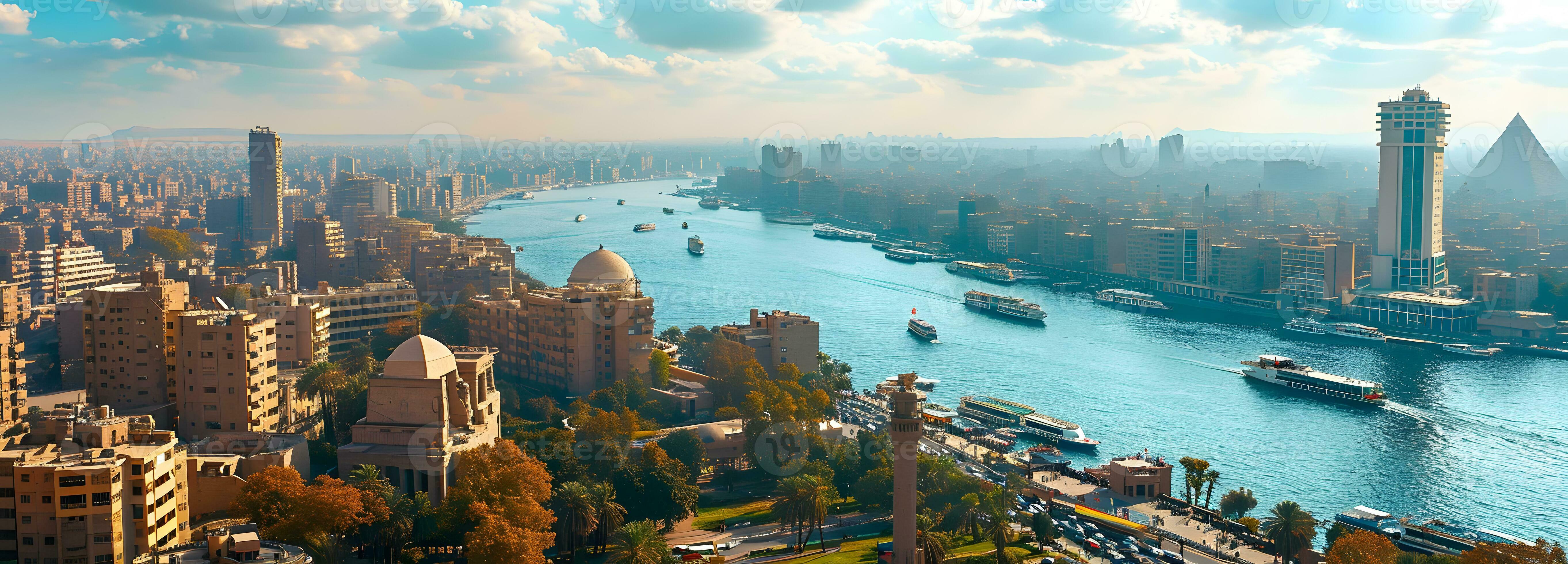 AI generated Panoramic view of the city of Cairo and Nile river, Egypt ... AI generated Panoramic view of the city of Cairo and Nile river, Egypt ...