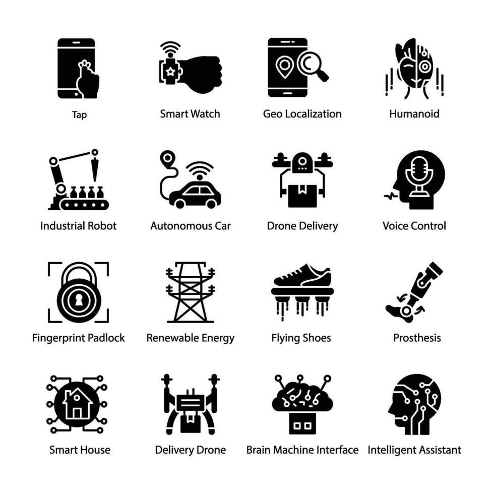 Ai And Robotics Glyph Vector Icons Set 36039375 Vector Art At Vecteezy