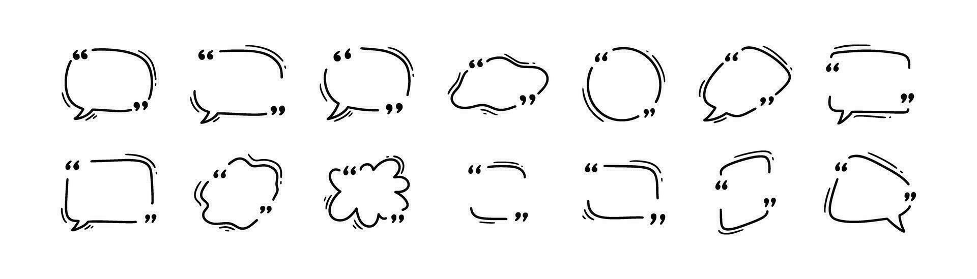 Doodle quotation mark box. Hand drawn blank quote text speech bubble ...