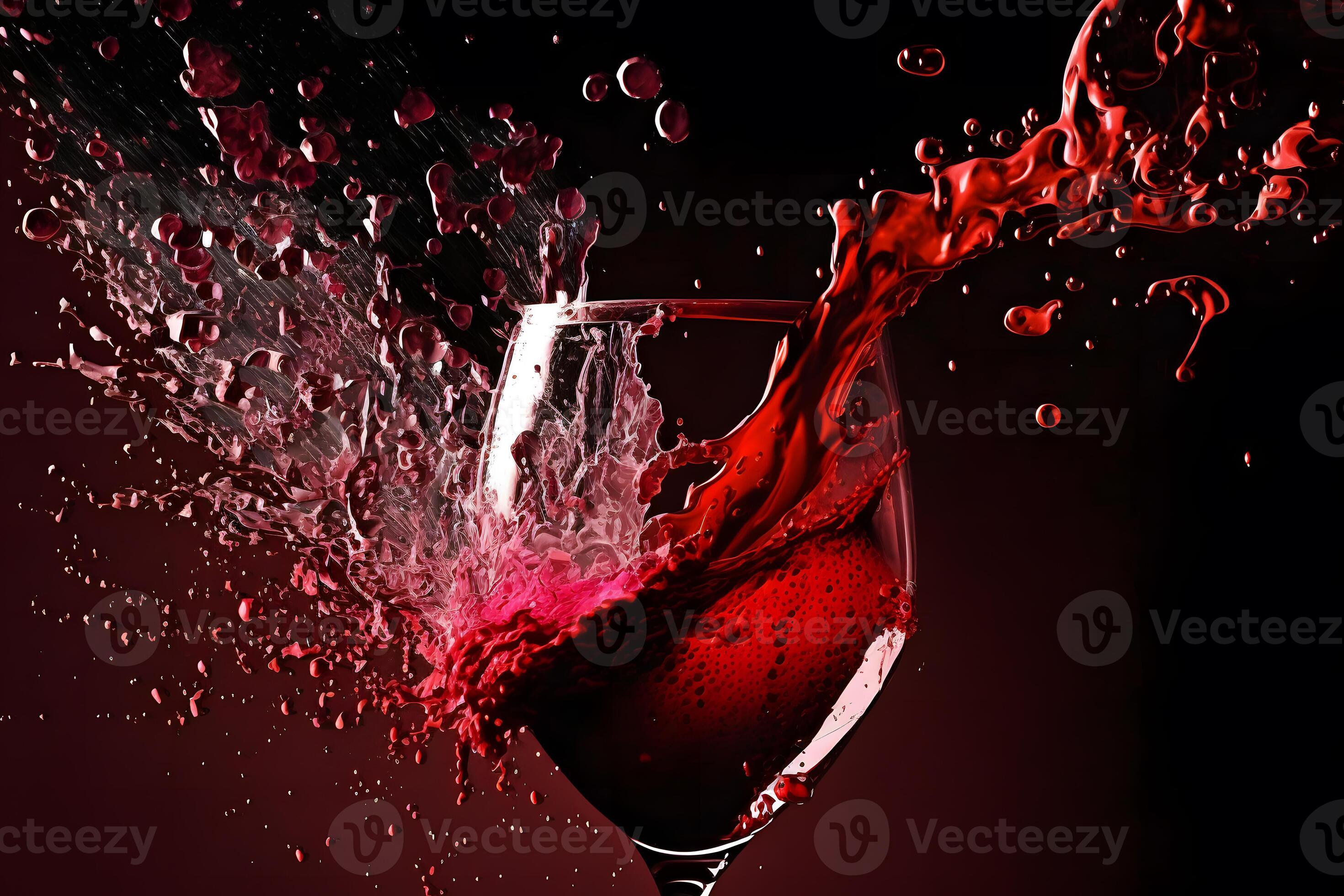 AI generated Glass with splash of red wine on black background. Neural network generated art ...