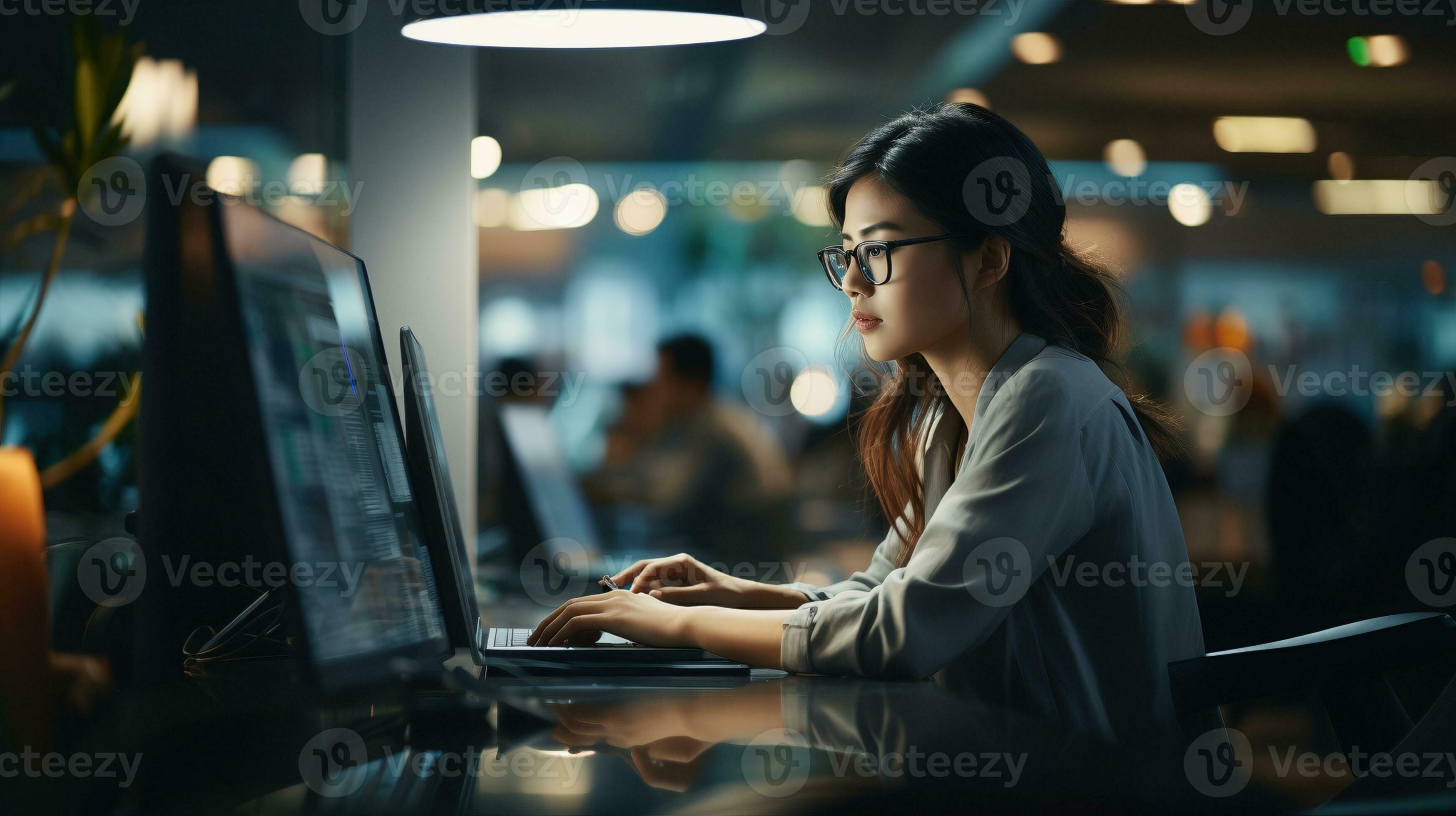 AI generated Asian female programming coder at workplace ai generated image wallpaper 36045388 ...
