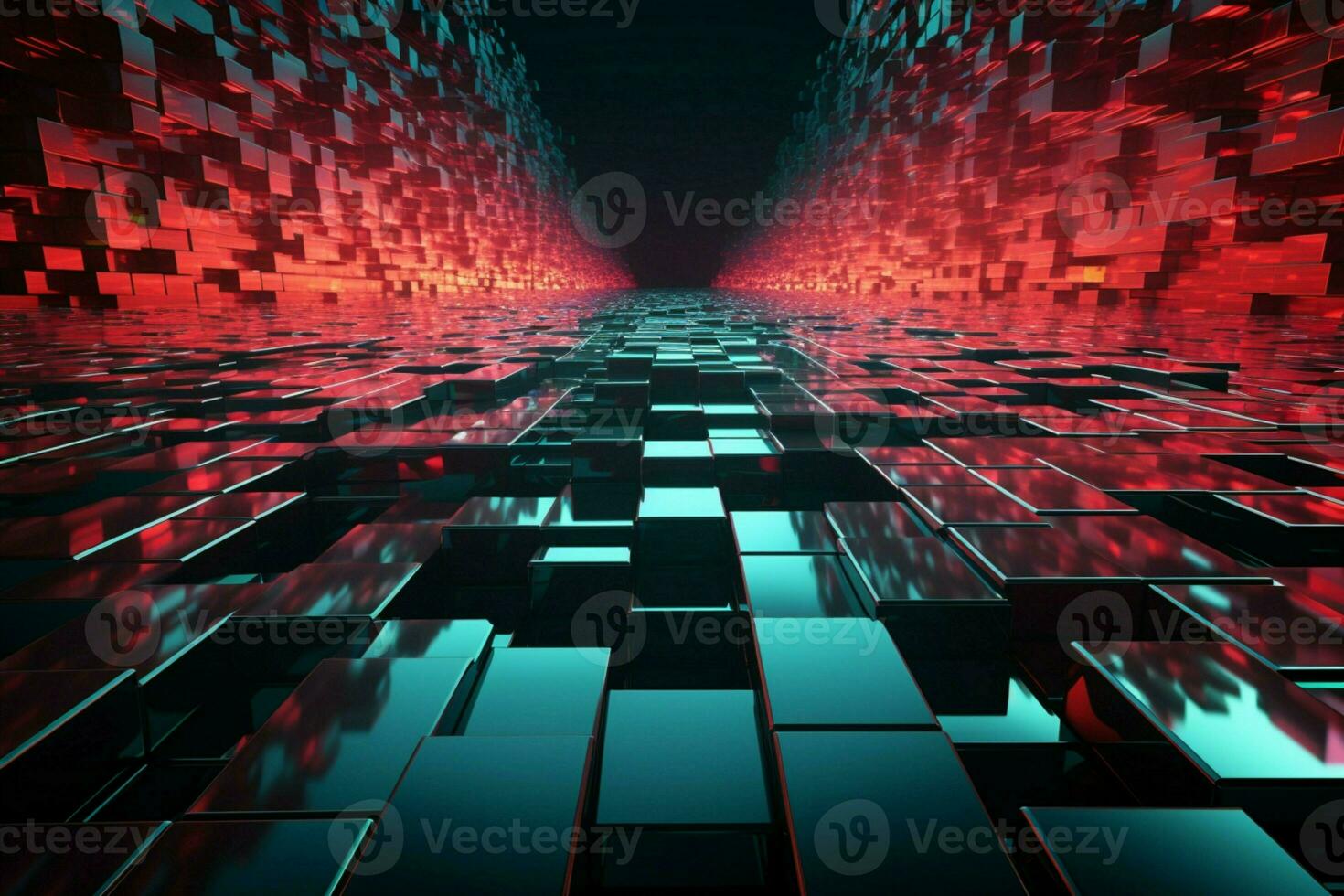 AI generated Abstract pixel geometry 3D rendering unveils complex glowing technology background ...