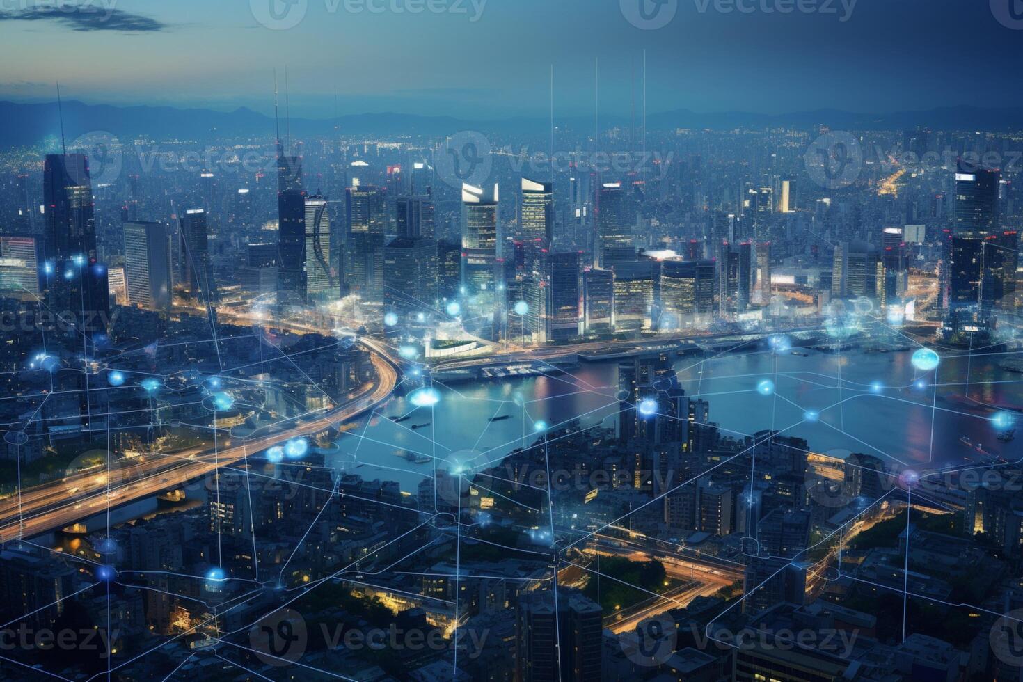 AI generated Digitalized city Top view with cyber lines, illustrating ... AI generated Digitalized city Top view with cyber lines, illustrating ...