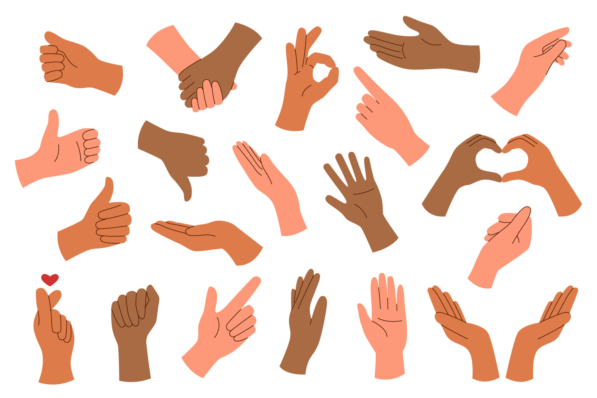 Set of hands of different skin tone with gestures isolated on white background. 36047822 Vector ...