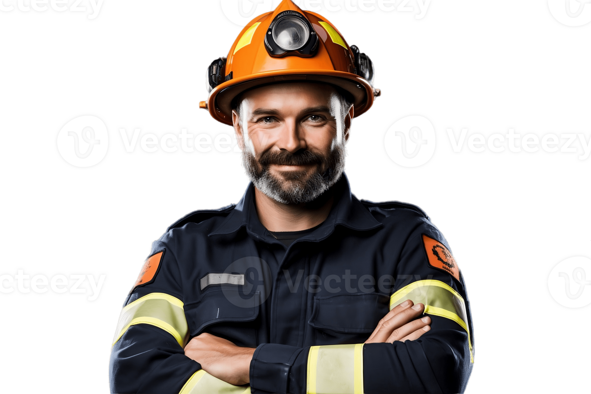 AI generated Happy Firefighter Crossing Arms Isolated on Transparent ...