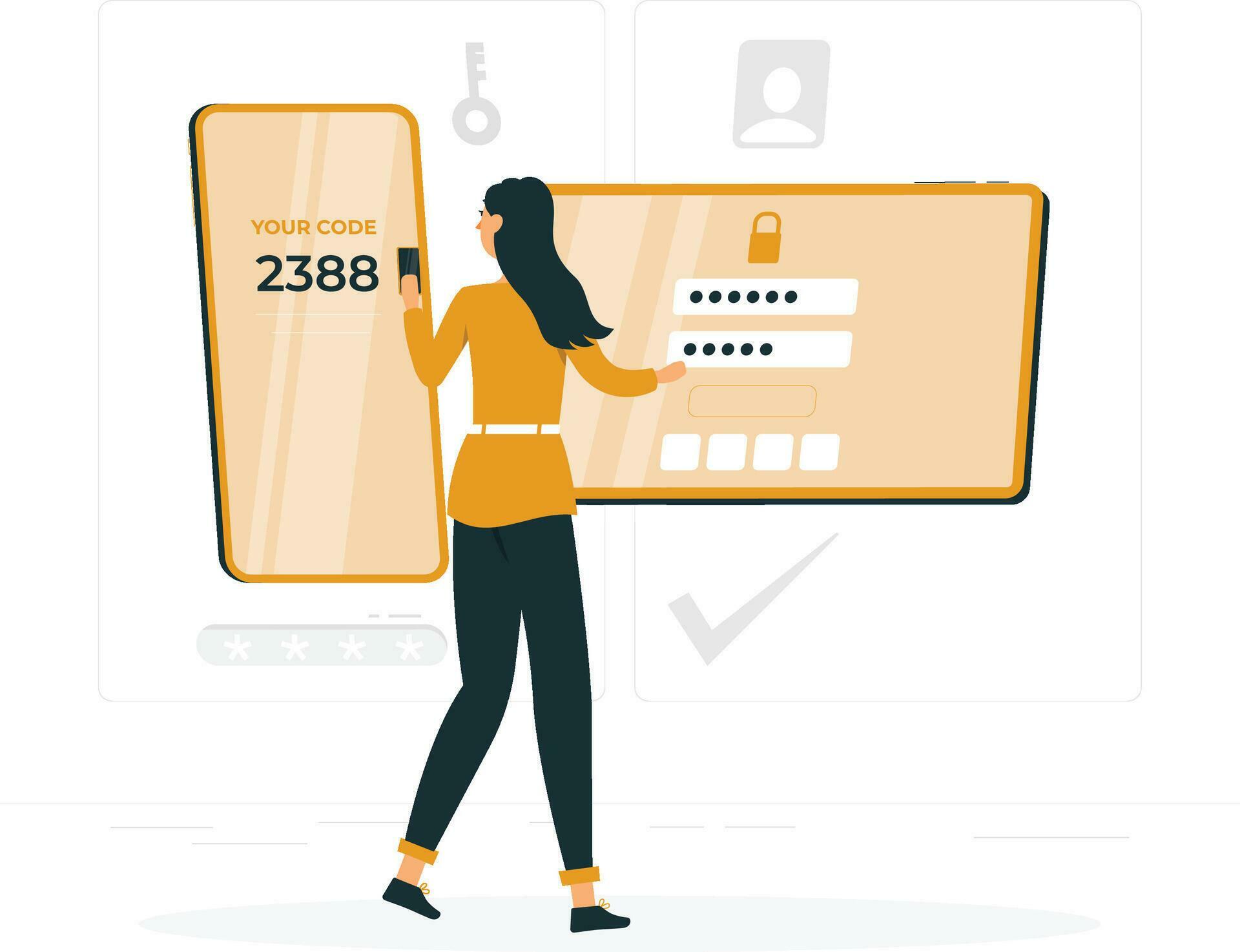 Two steps authentication. Verification code message on smartphone. Notice with code for secure ...