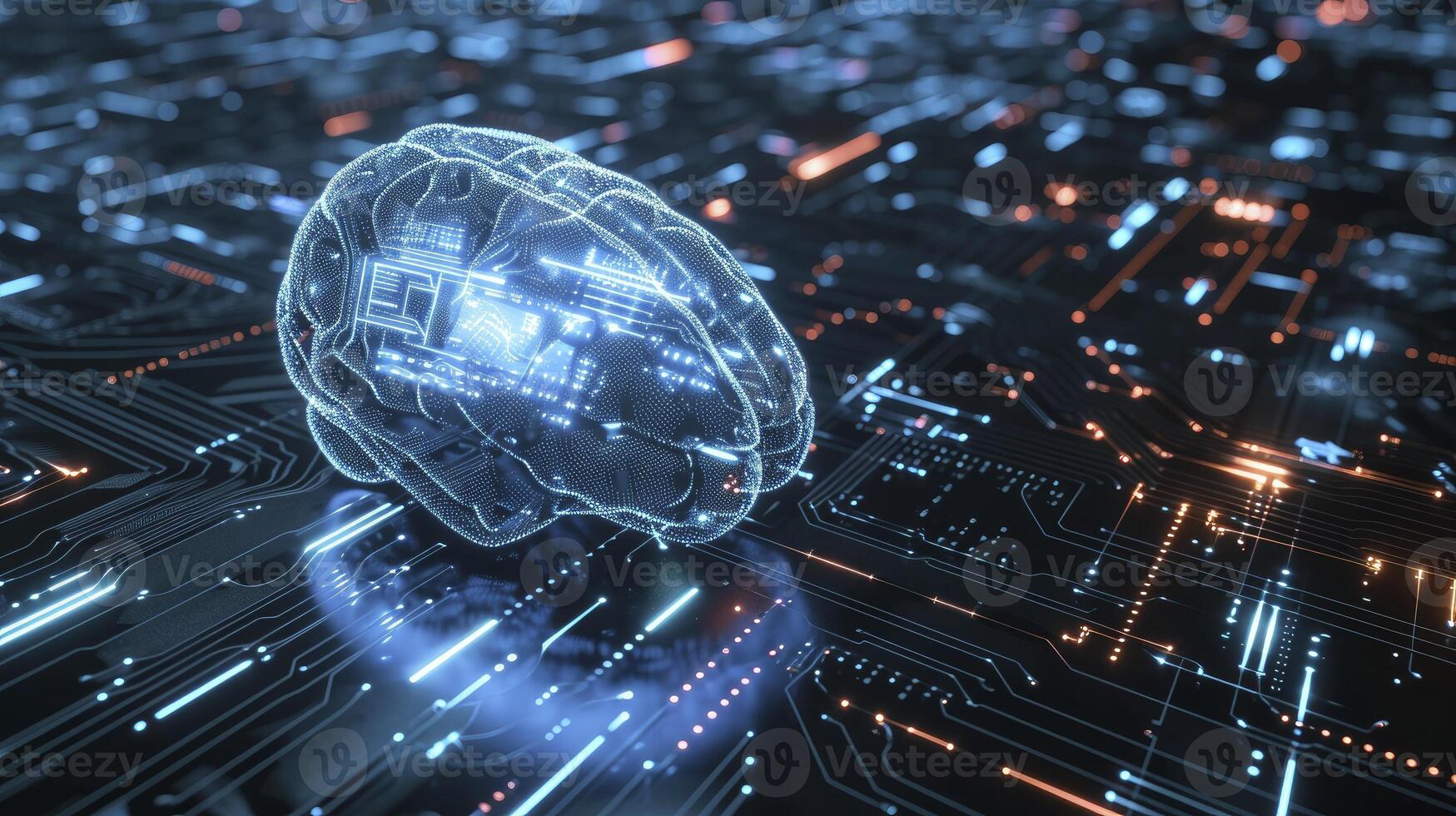 AI generated Futuristic Illustration of Artificial Intelligence Brain Concept with Digital ...