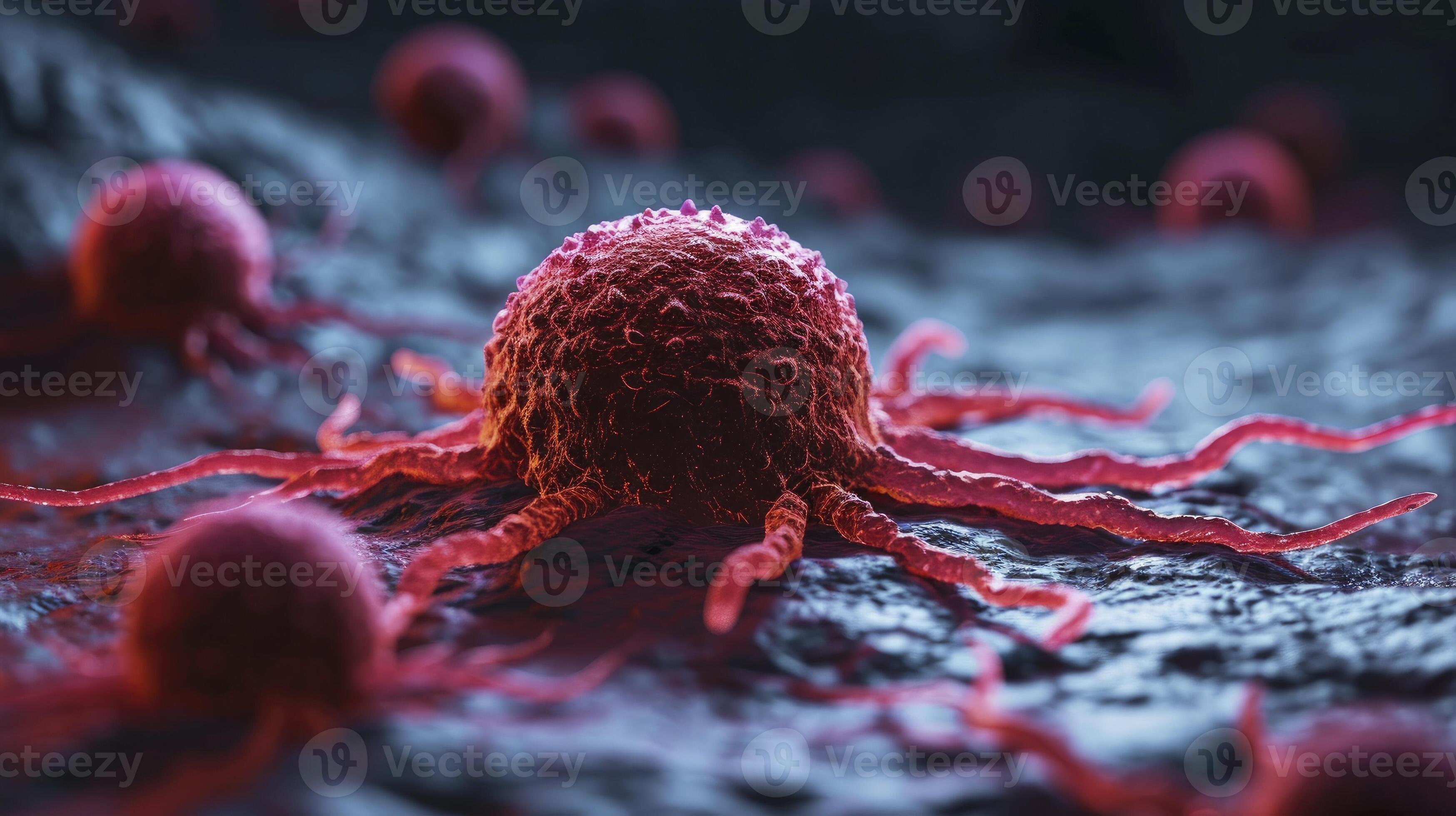 AI generated Cancer Cell Illustrations for World Cancer Day. Virtual Reality Render of Cancer ...