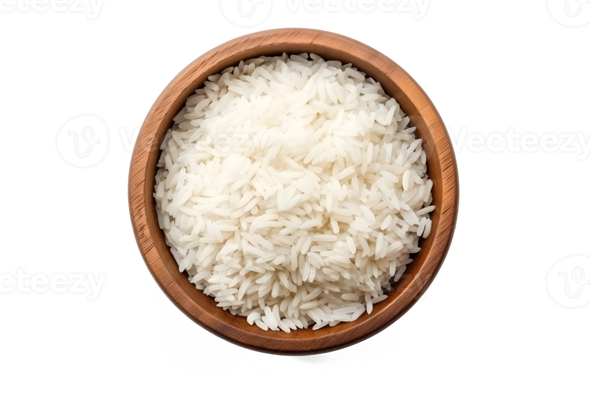 AI generated Top view white rice in wooden bowl PNG 36057536 PNG