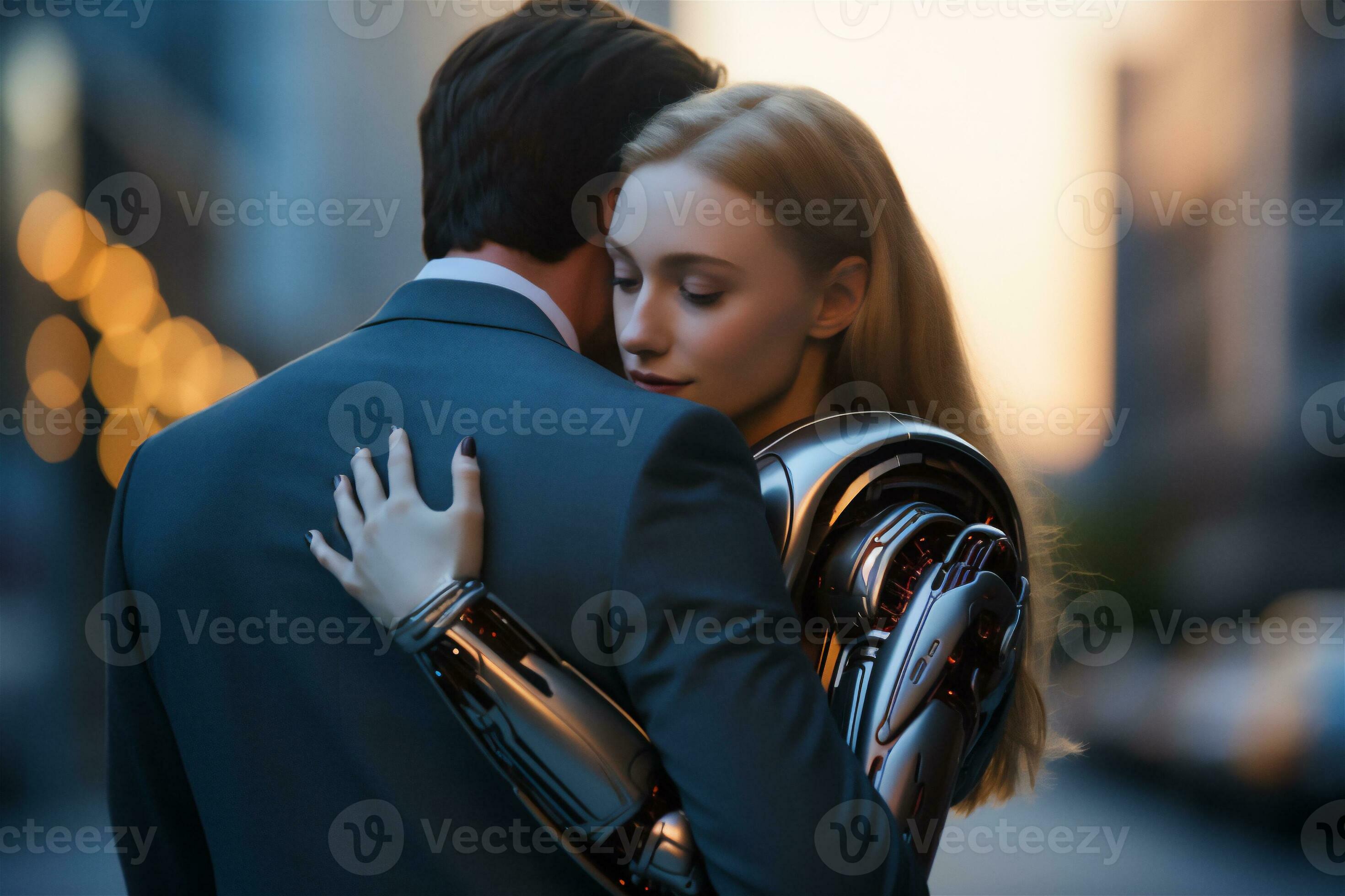 AI Generated Robot hugs a person, Artificial Intelligence Support. High quality photo 36066032 ...