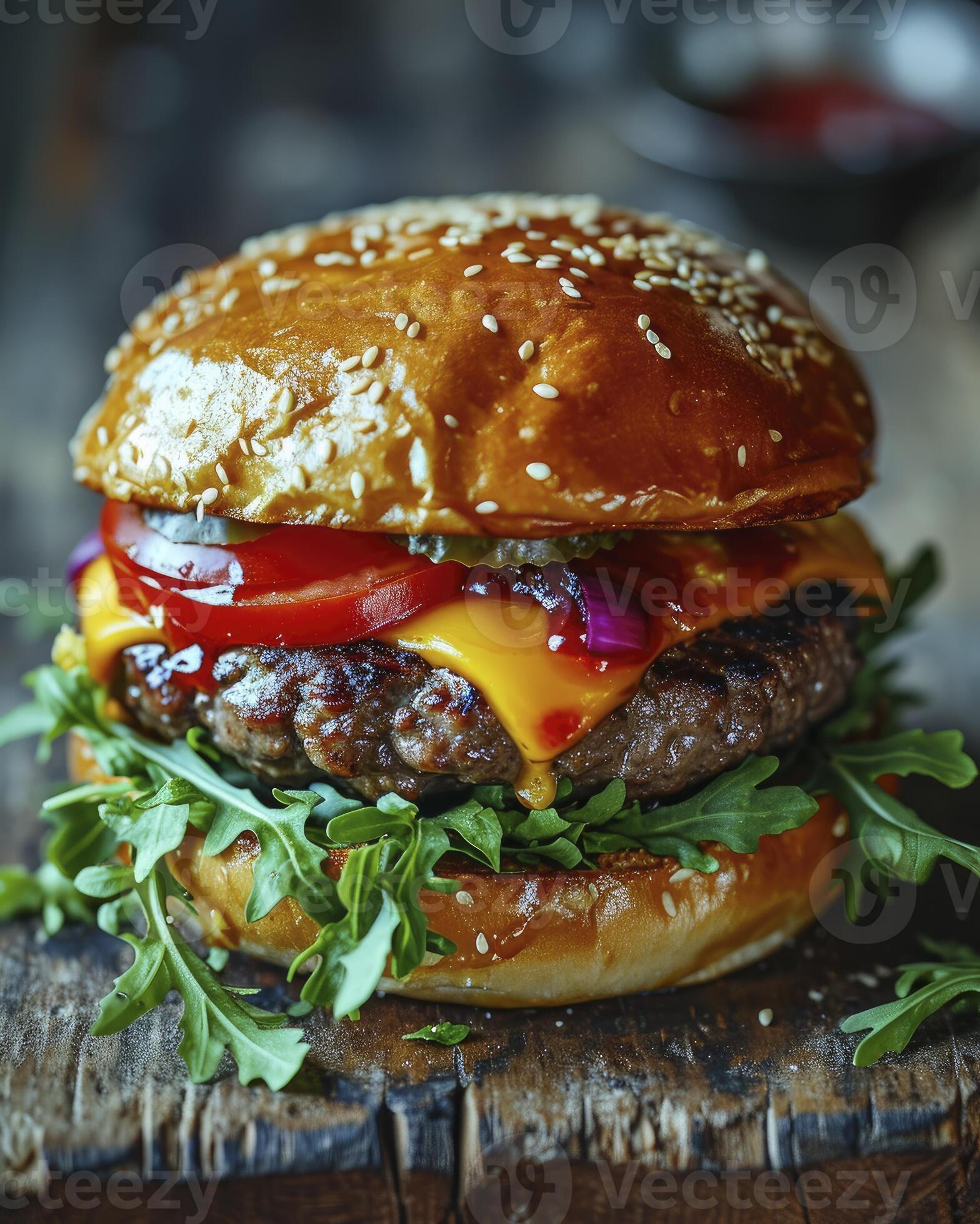 AI generated A beautiful burger with beef, American cheese, latus ...